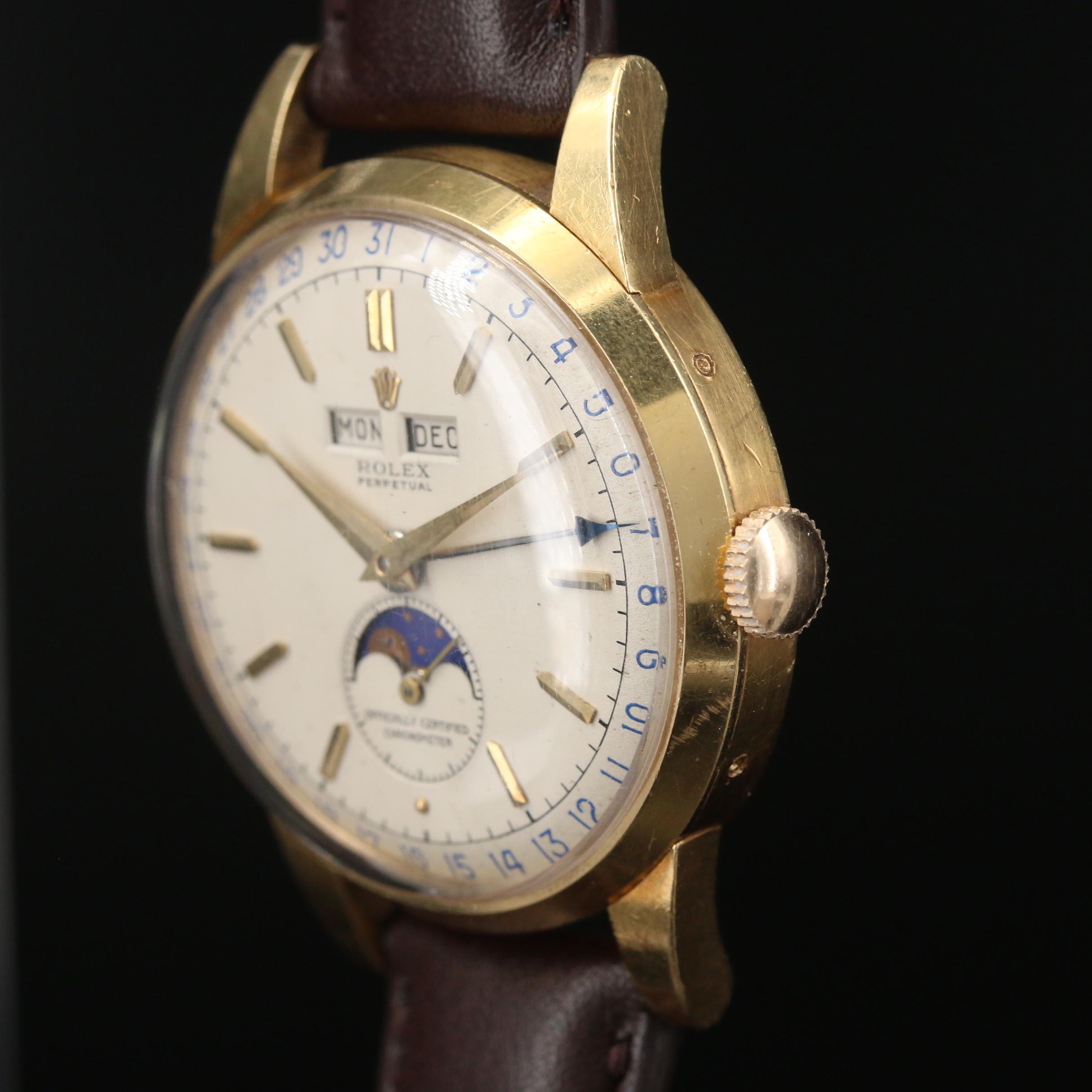 1952 Rolex "Padellone" Triple Date Moonphase 18K Gold Automatic ...