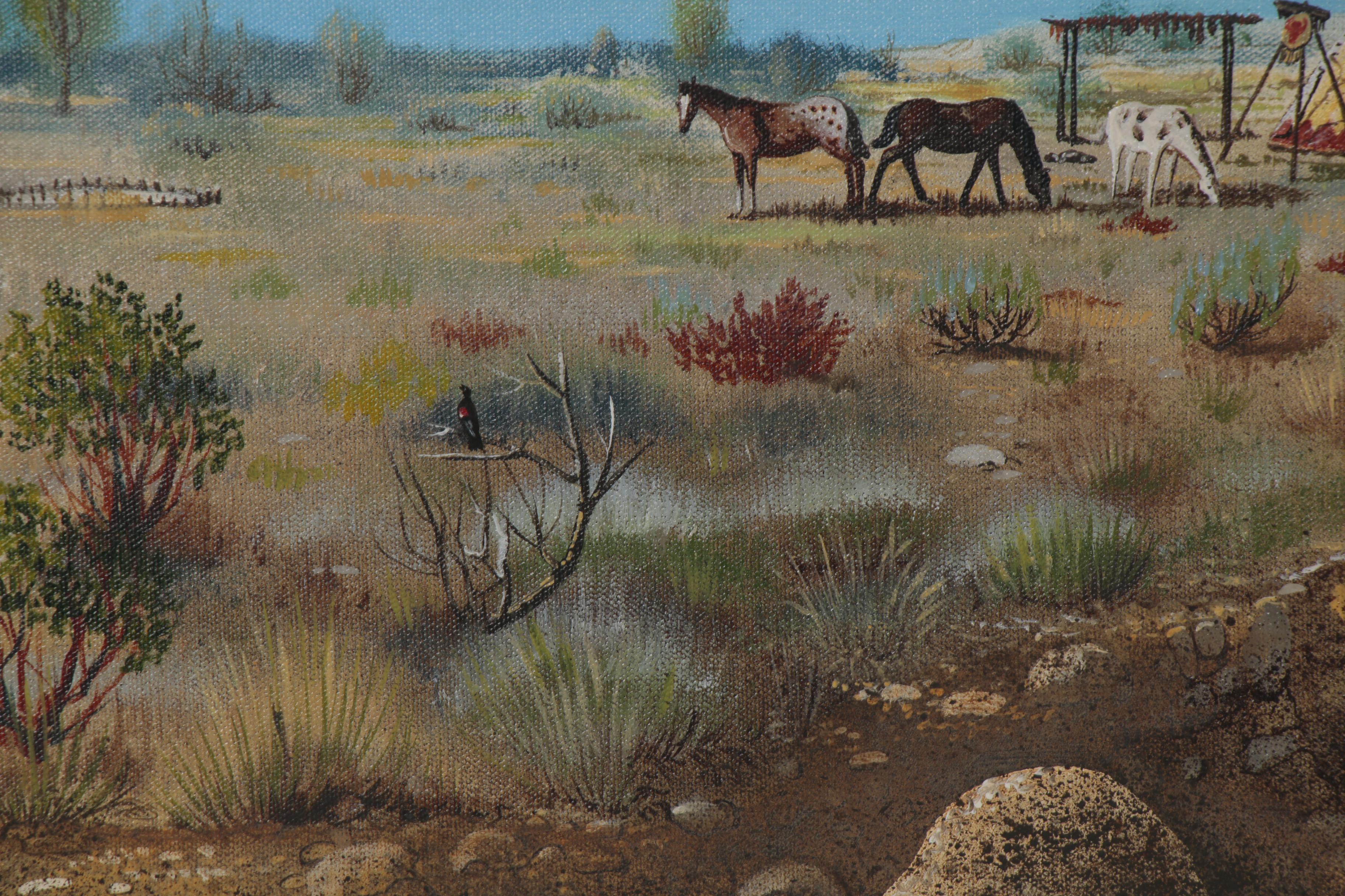 Cameron Blagg Acrylic Painting of Native American Scene, 1985 | EBTH