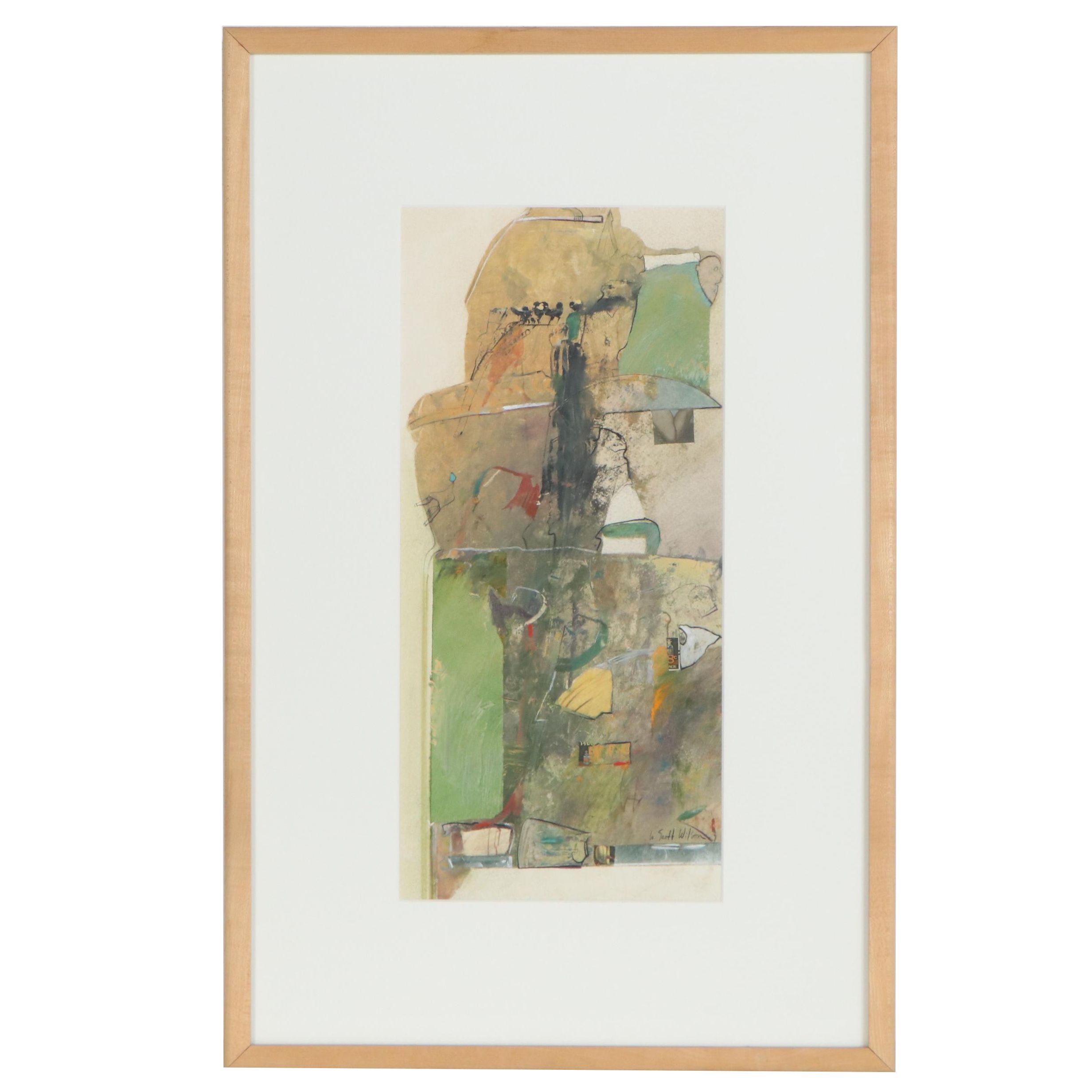 W. Scott Wilson Abstract Watercolor Painting with Paper Collage | EBTH