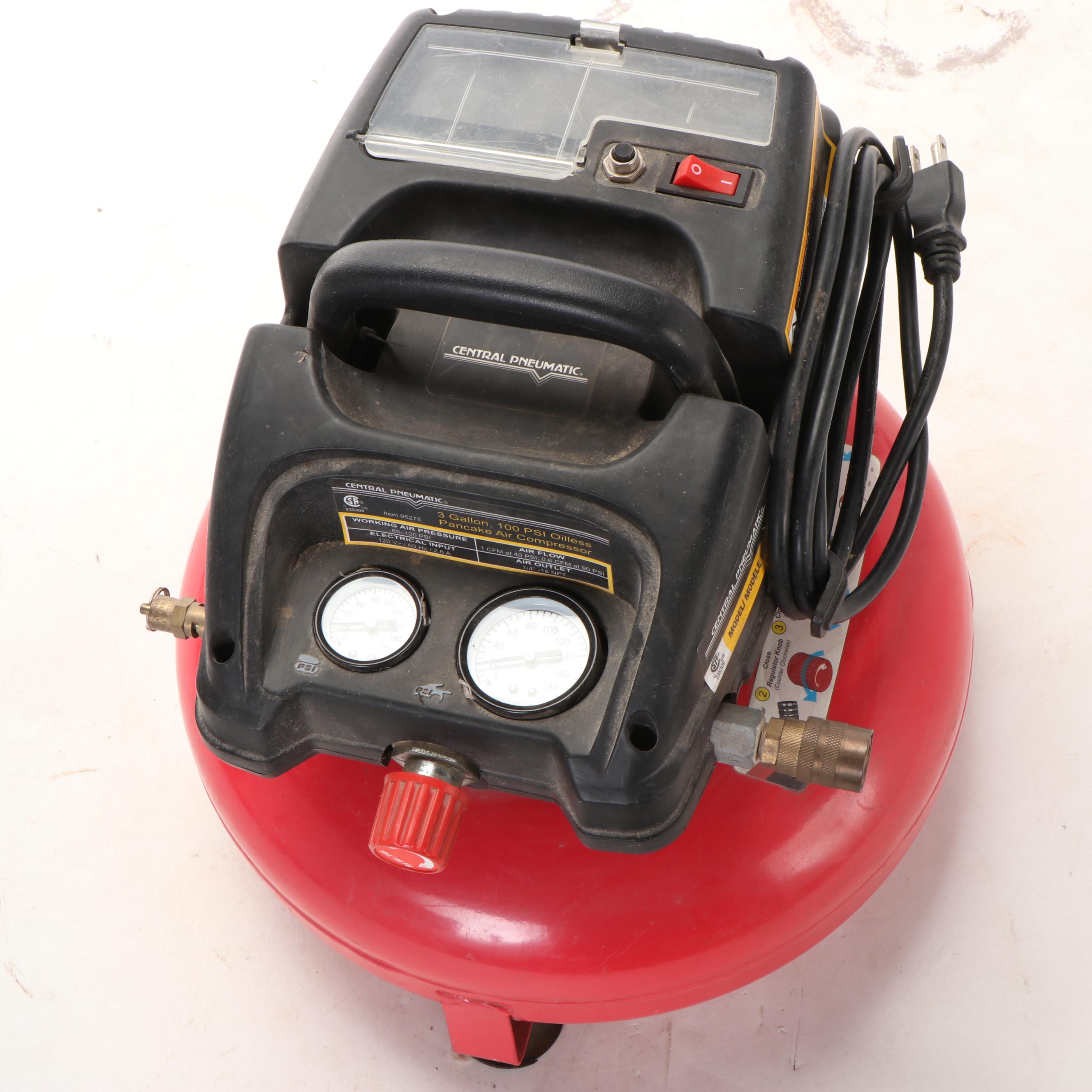 Central Pneumatic 3 Gallon, 100 PSI Oilless Pancake Air Compressor | EBTH