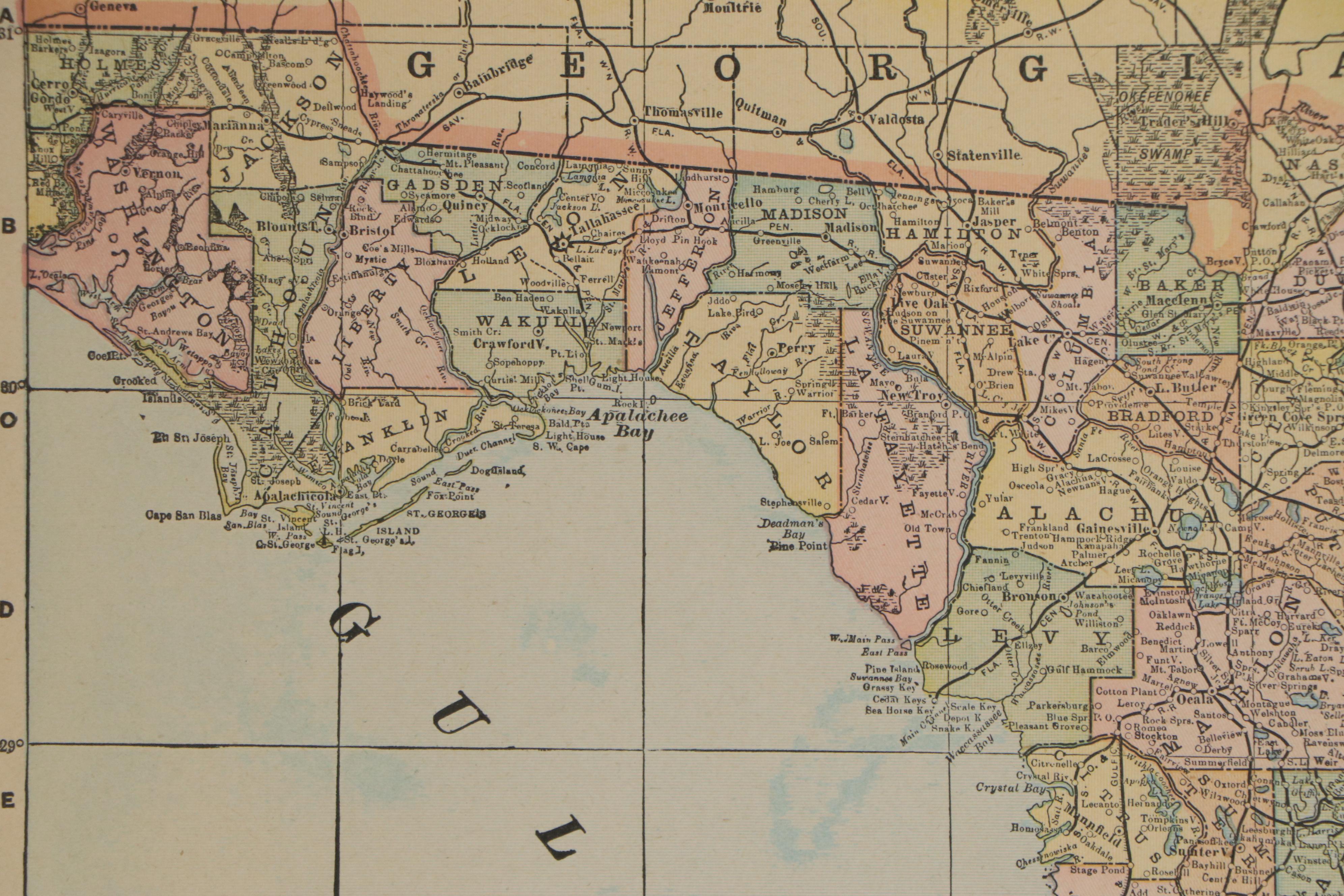 Wax Engraving Railroad Map of Florida, 1900 | EBTH