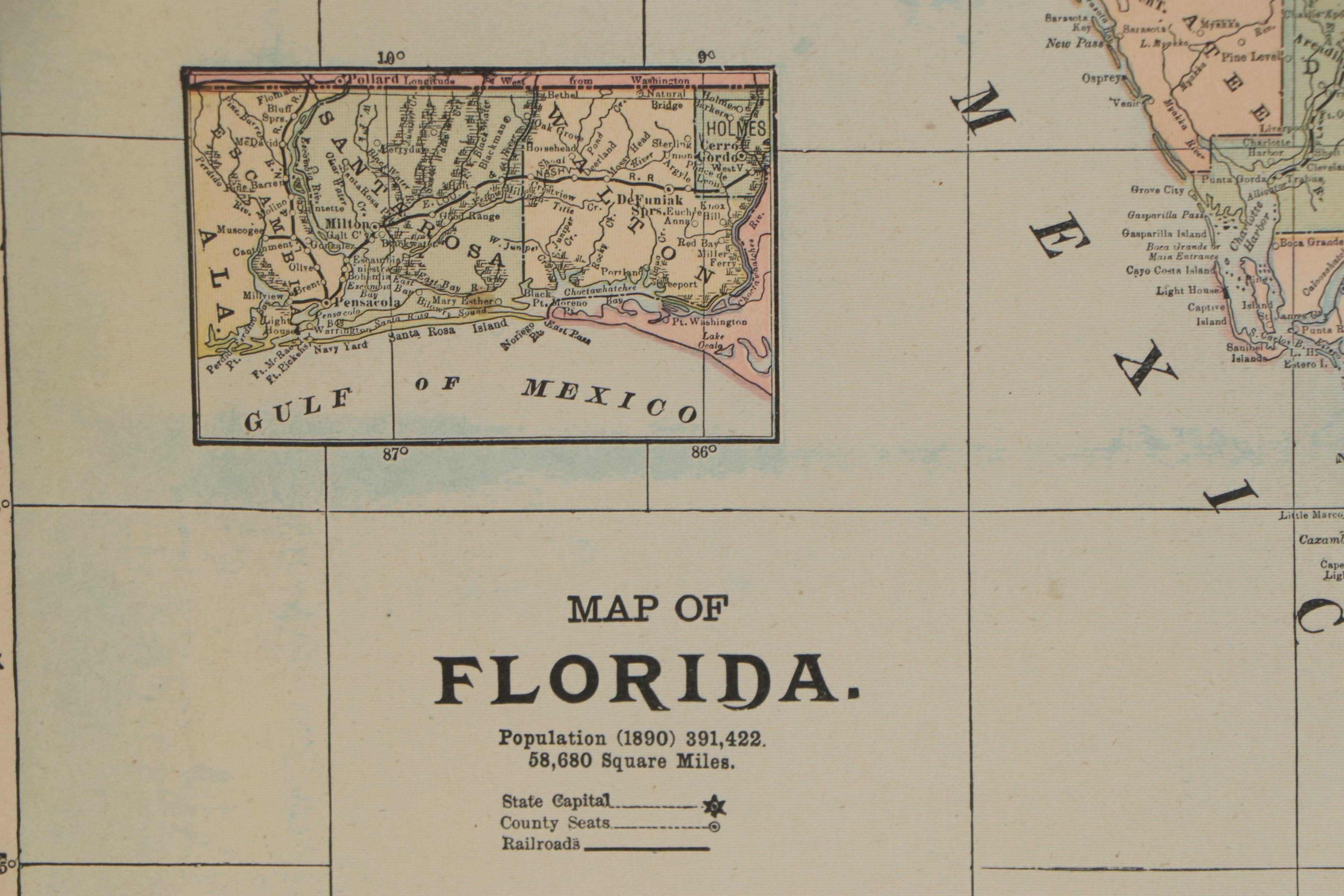 Wax Engraving Railroad Map of Florida, 1900 | EBTH