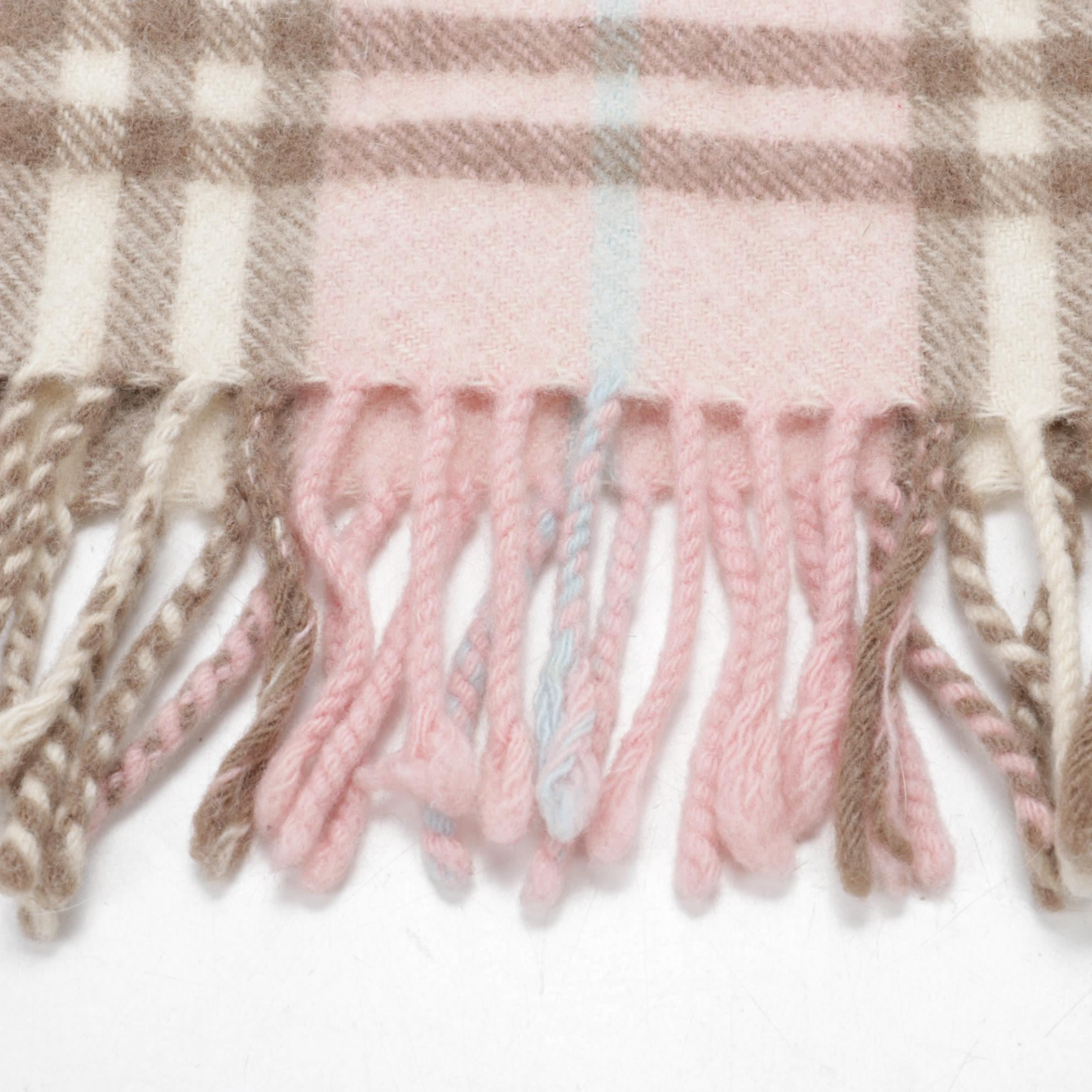 Burberry London Pink "Nova Check" Cashmere Fringed Scarf | EBTH