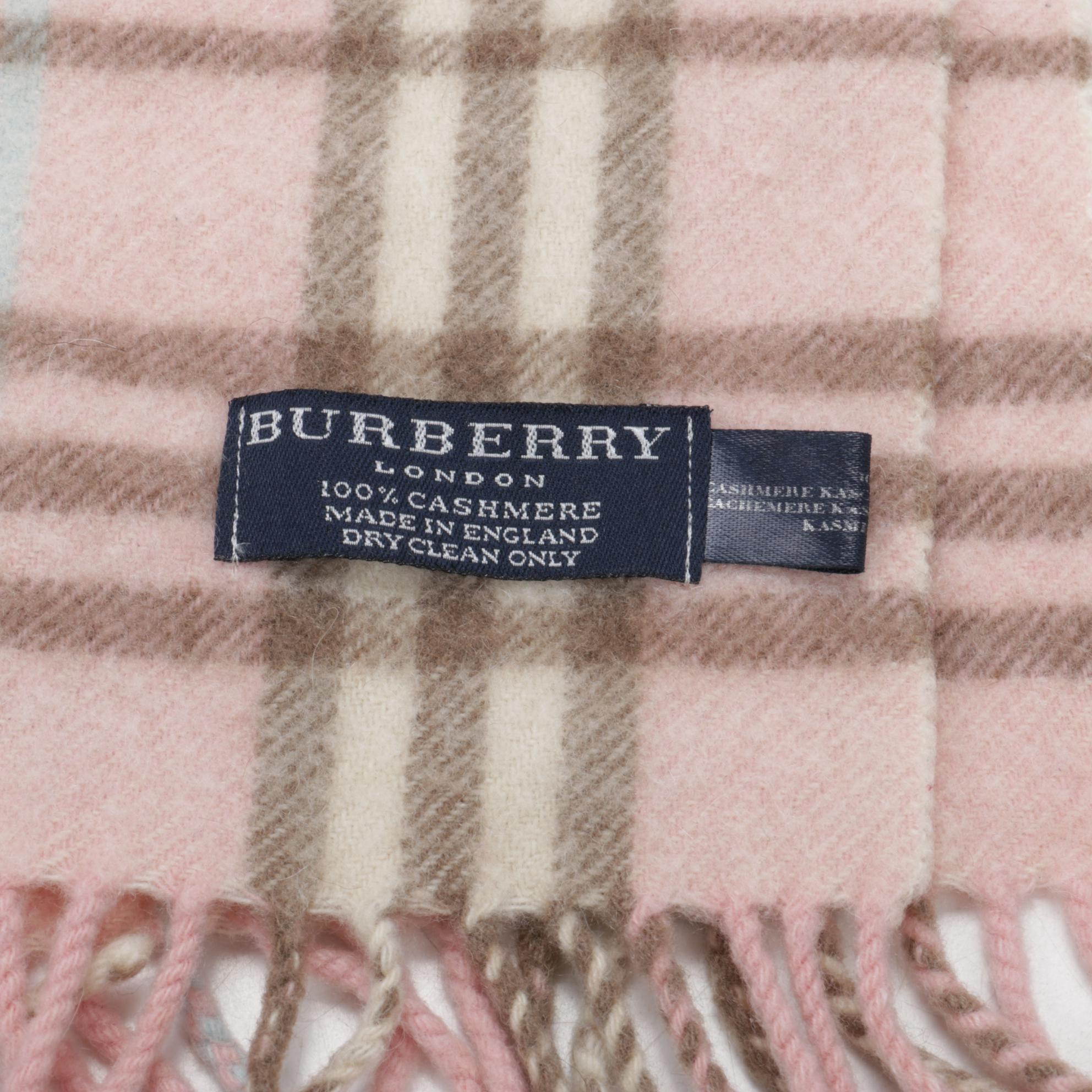 Burberry London Pink "Nova Check" Cashmere Fringed Scarf | EBTH