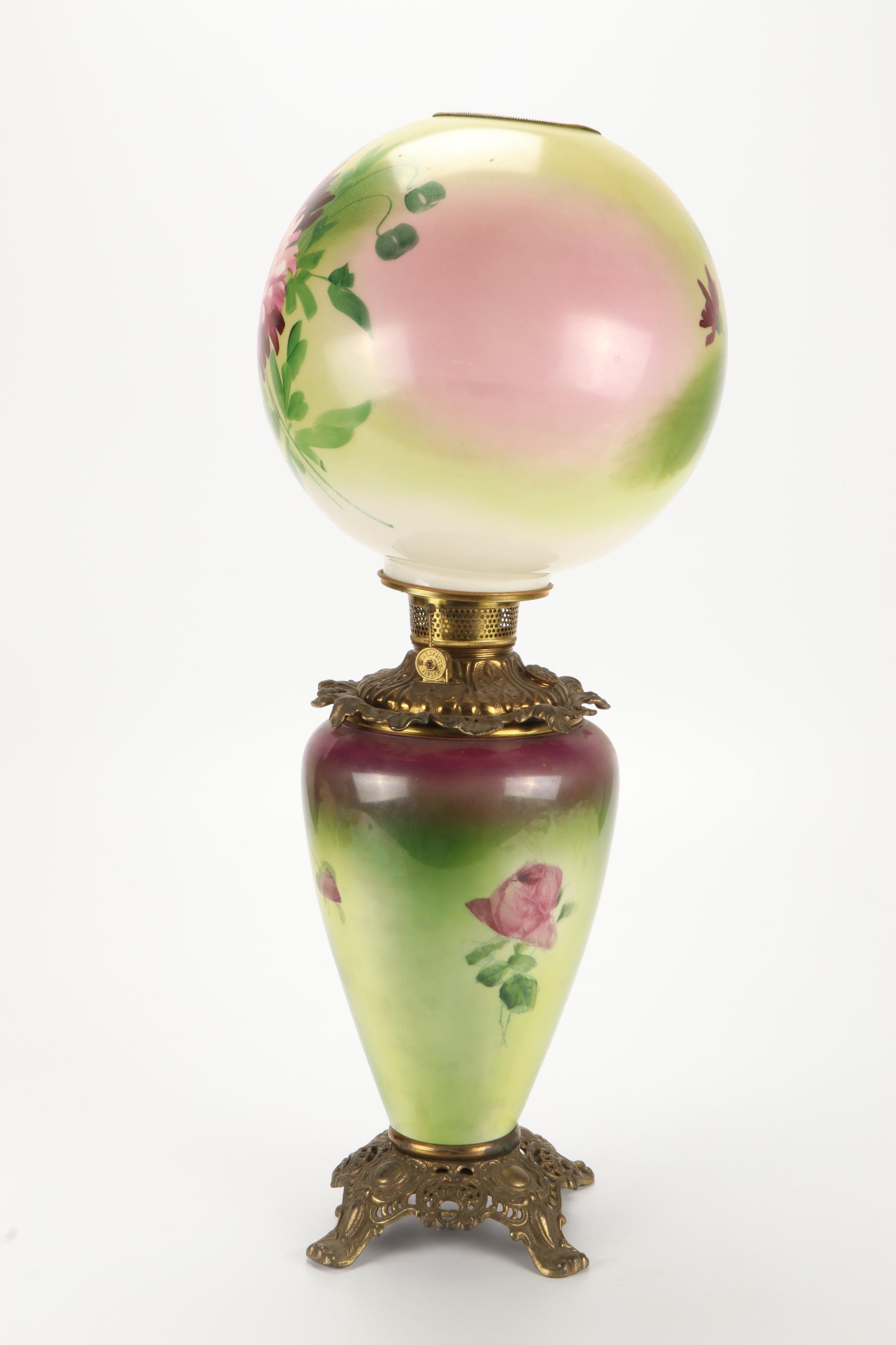 Victorian Double Globe Converted Parlor Lamp with Hand-Painted Shades ...