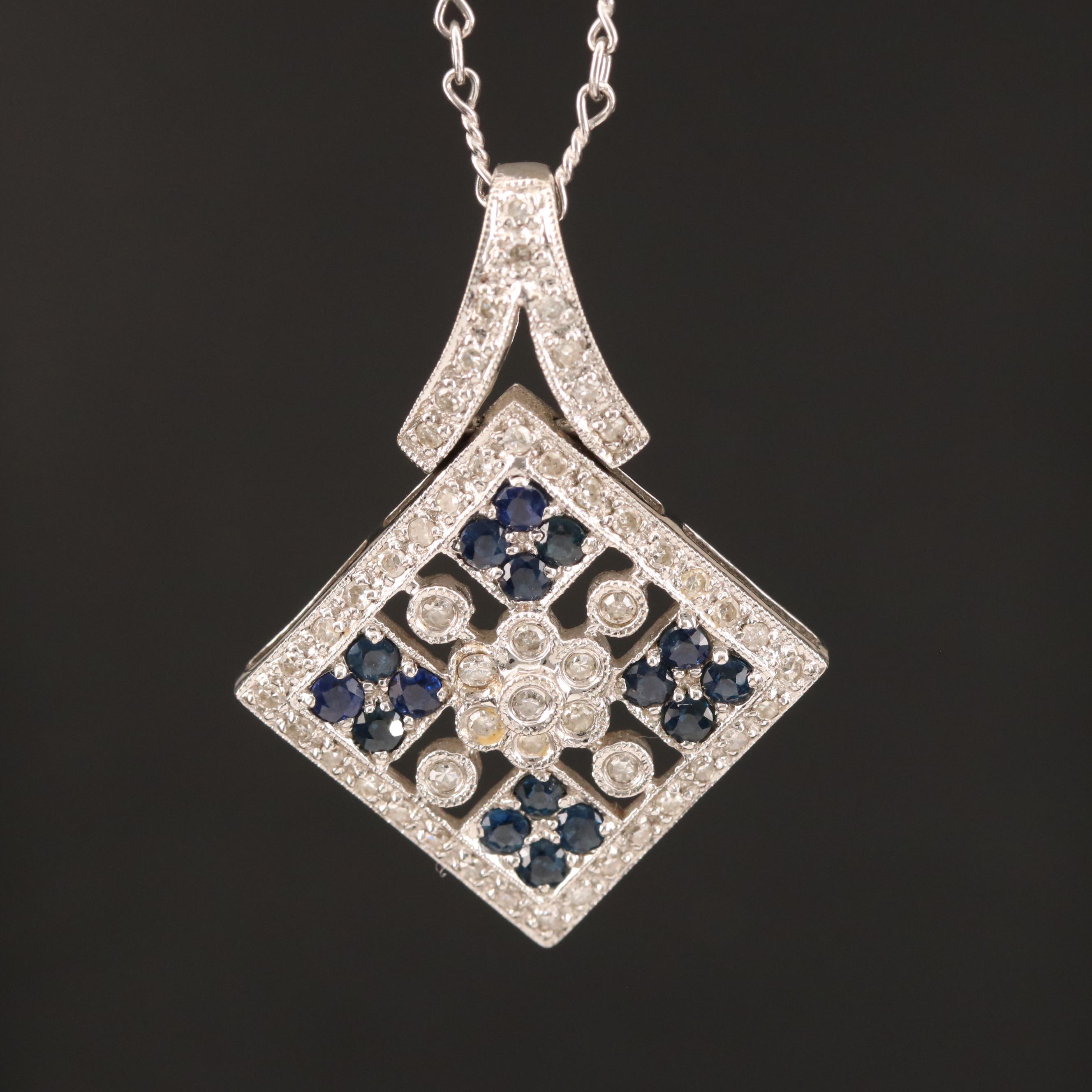 Carved Wood and Diamond Quan Yin Pendant with Sterling Link Chain | EBTH