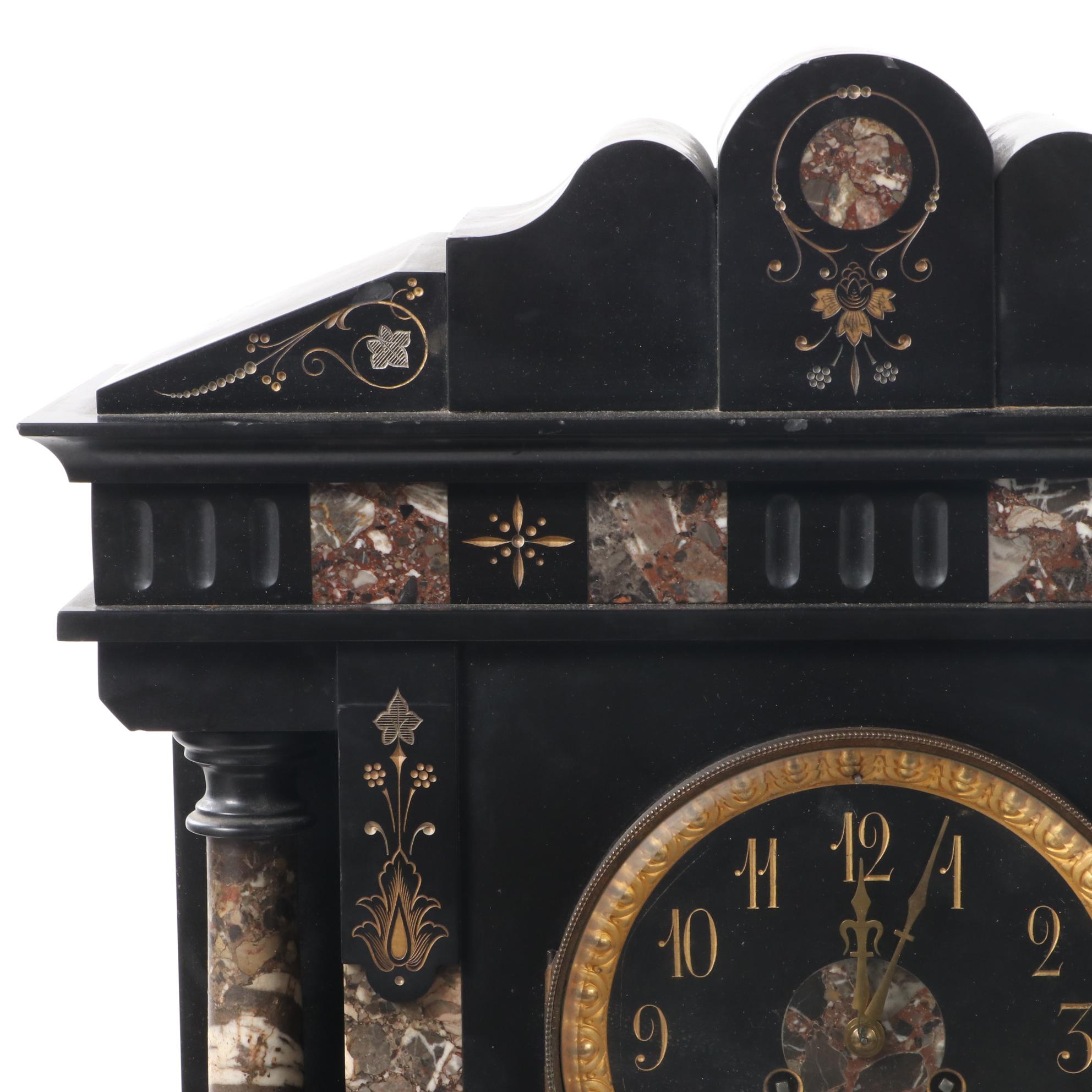Eastlake Victorian Marble and Honed Slate Mantel Clock | EBTH