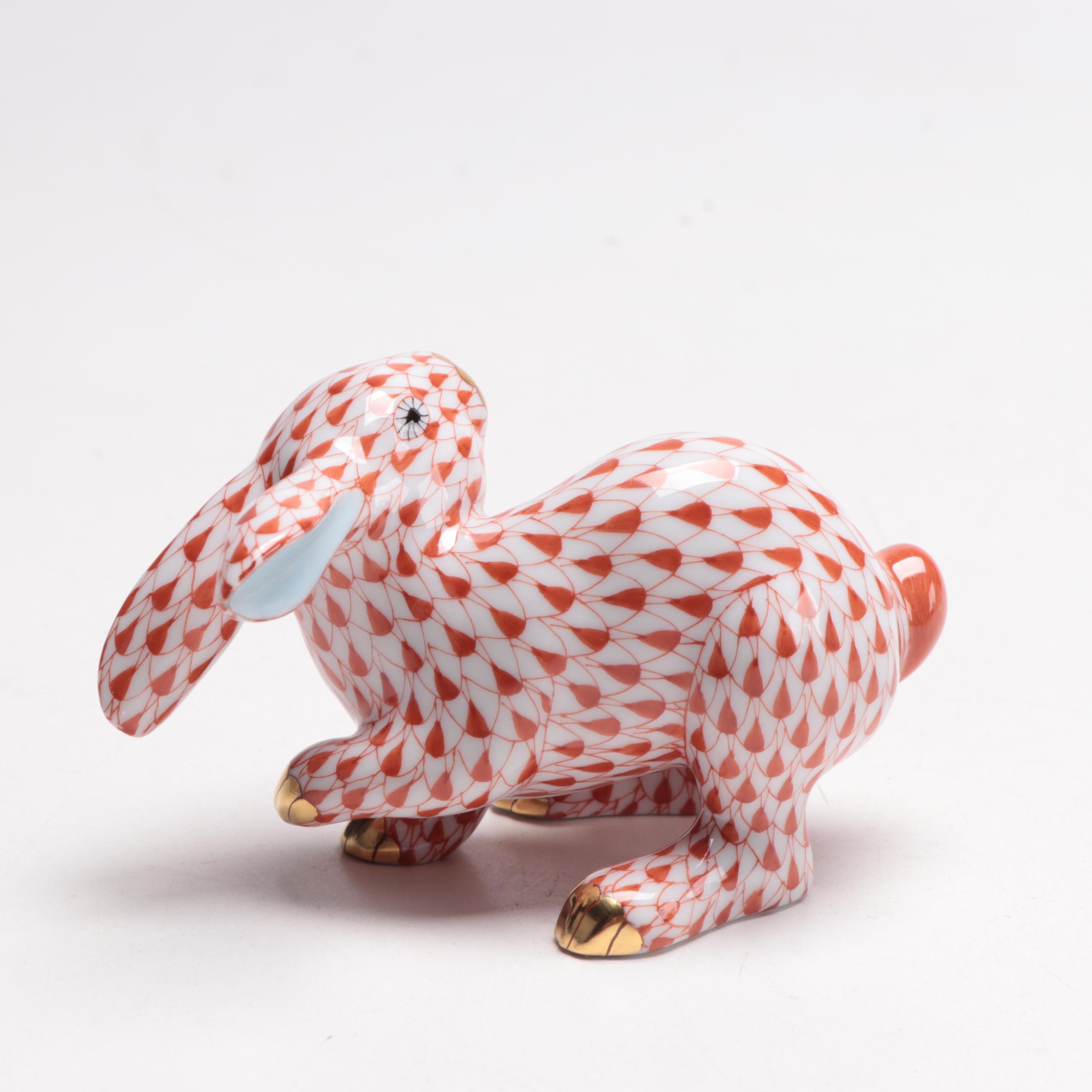 Herend Rust Fishnet "Running Rabbit" Porcelain Figurine | EBTH
