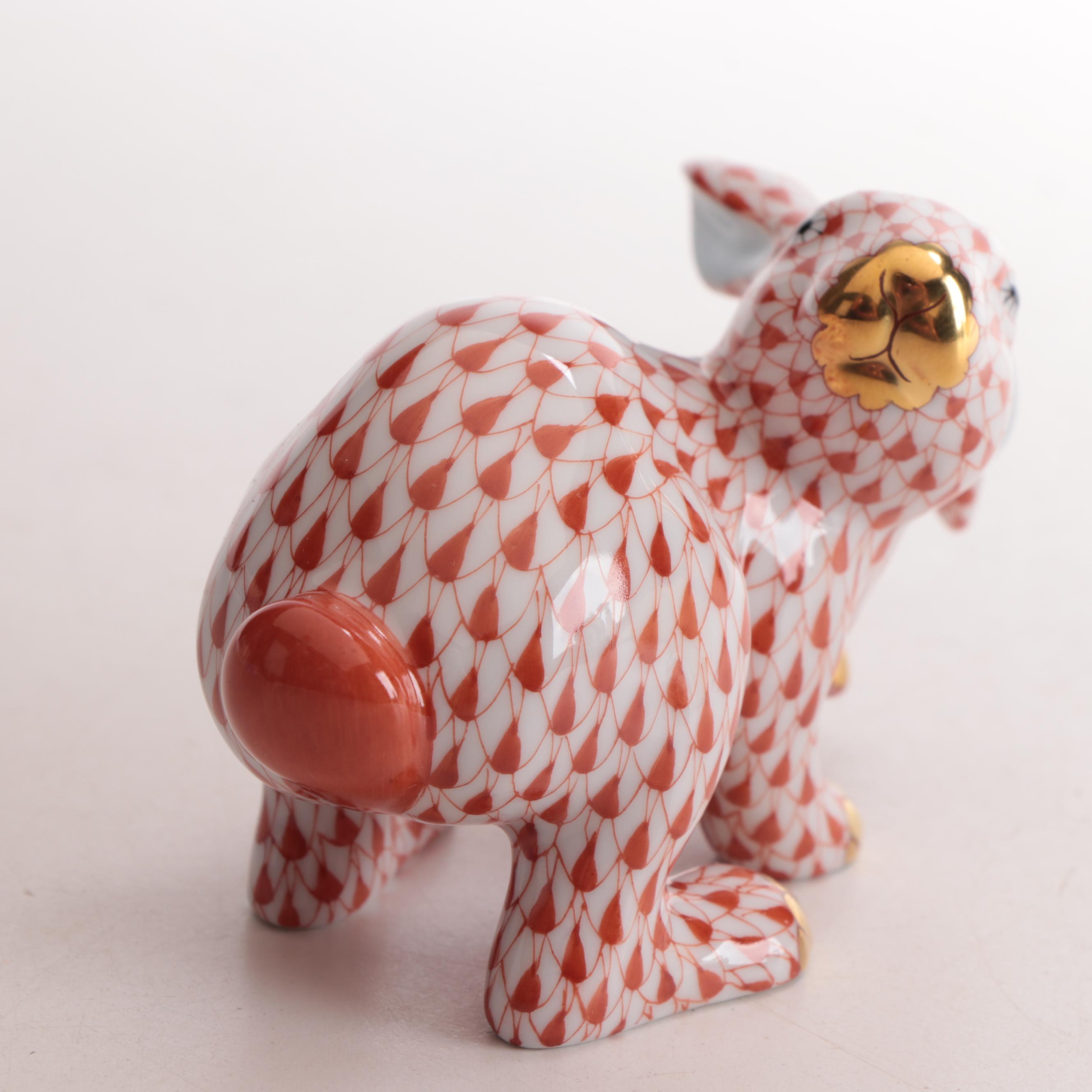 Herend Rust Fishnet "Running Rabbit" Porcelain Figurine | EBTH