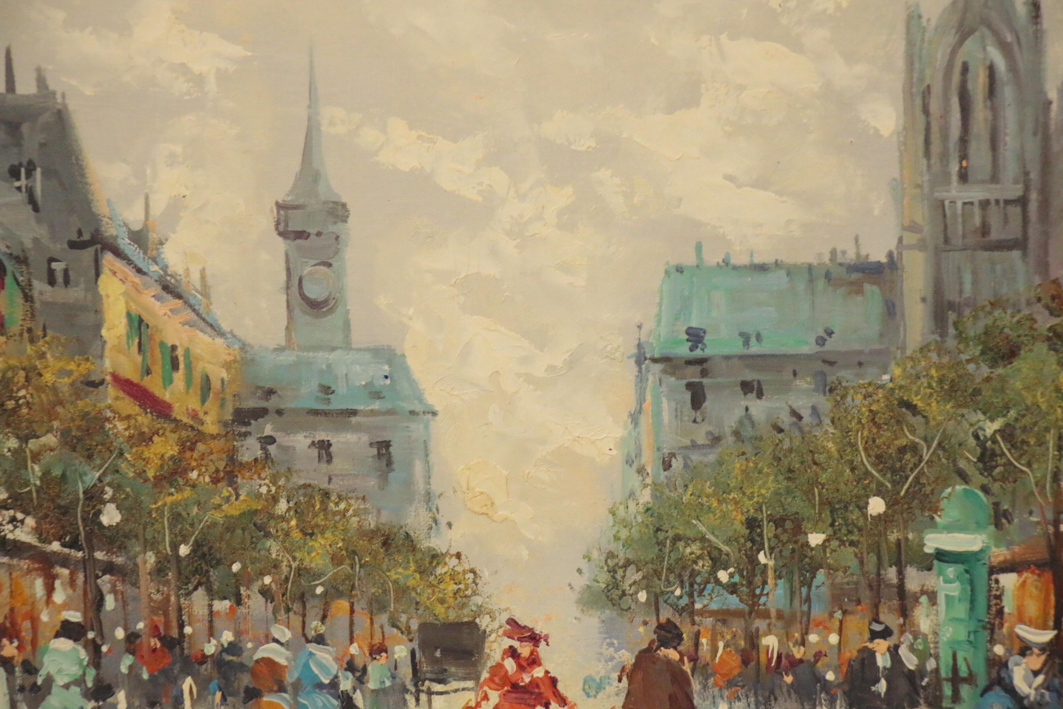 Impressionist Style Oil Painting of Paris Street Scene, Late 20th ...