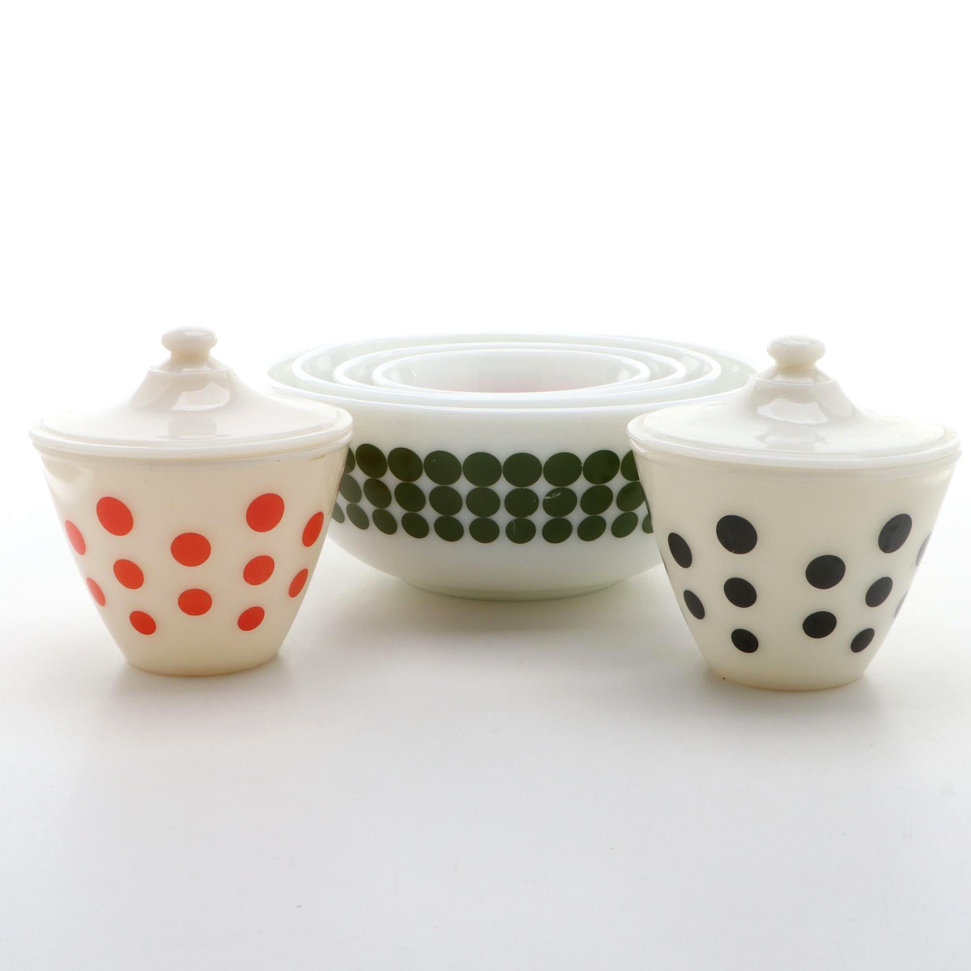 Pyrex "New Dot" Mixing Bowls with Anchor Hocking Fire King "Dot" Drip ...