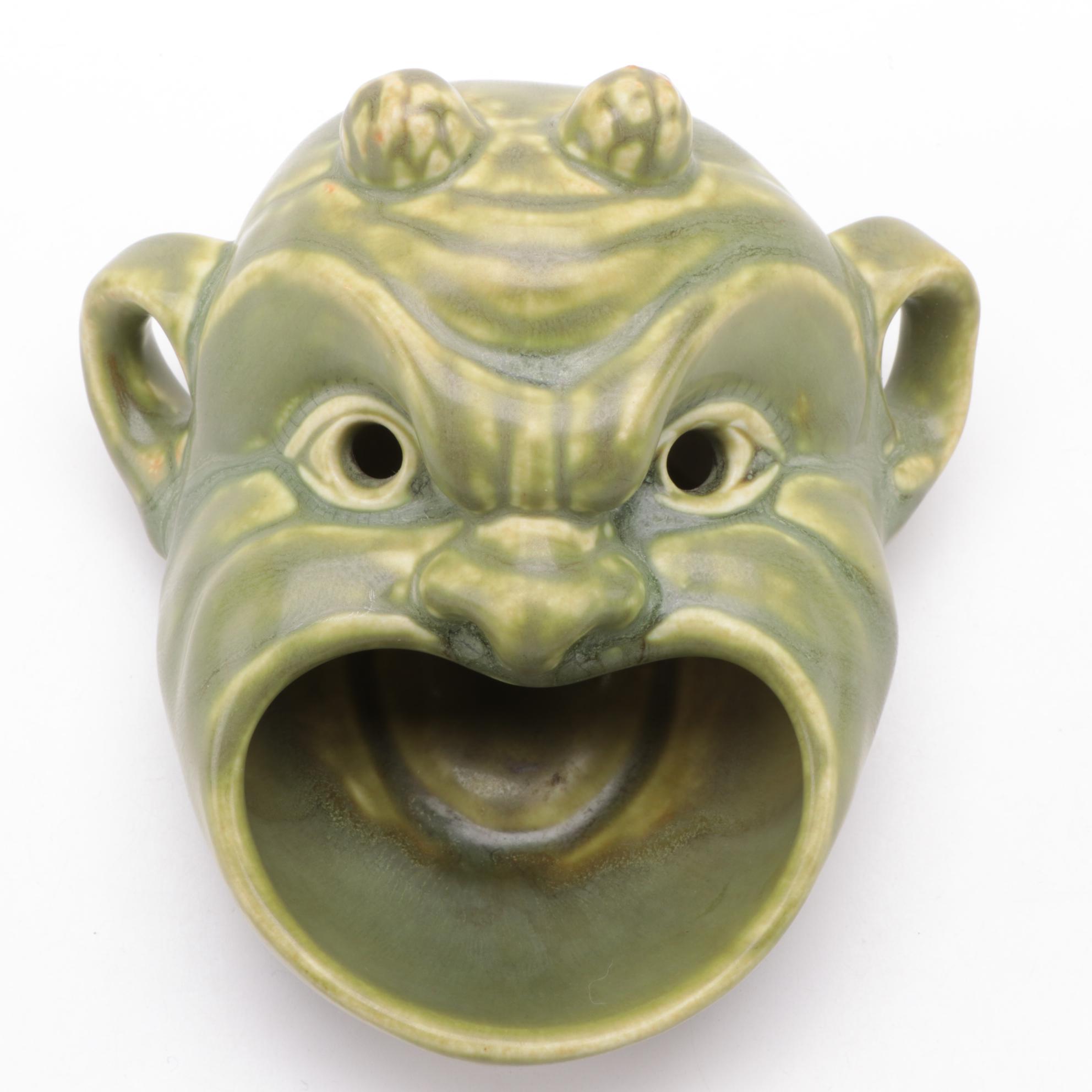 Rookwood Pottery "Devil Mask" Jade Green Glaze Ceramic Ashtray, 1939 | EBTH