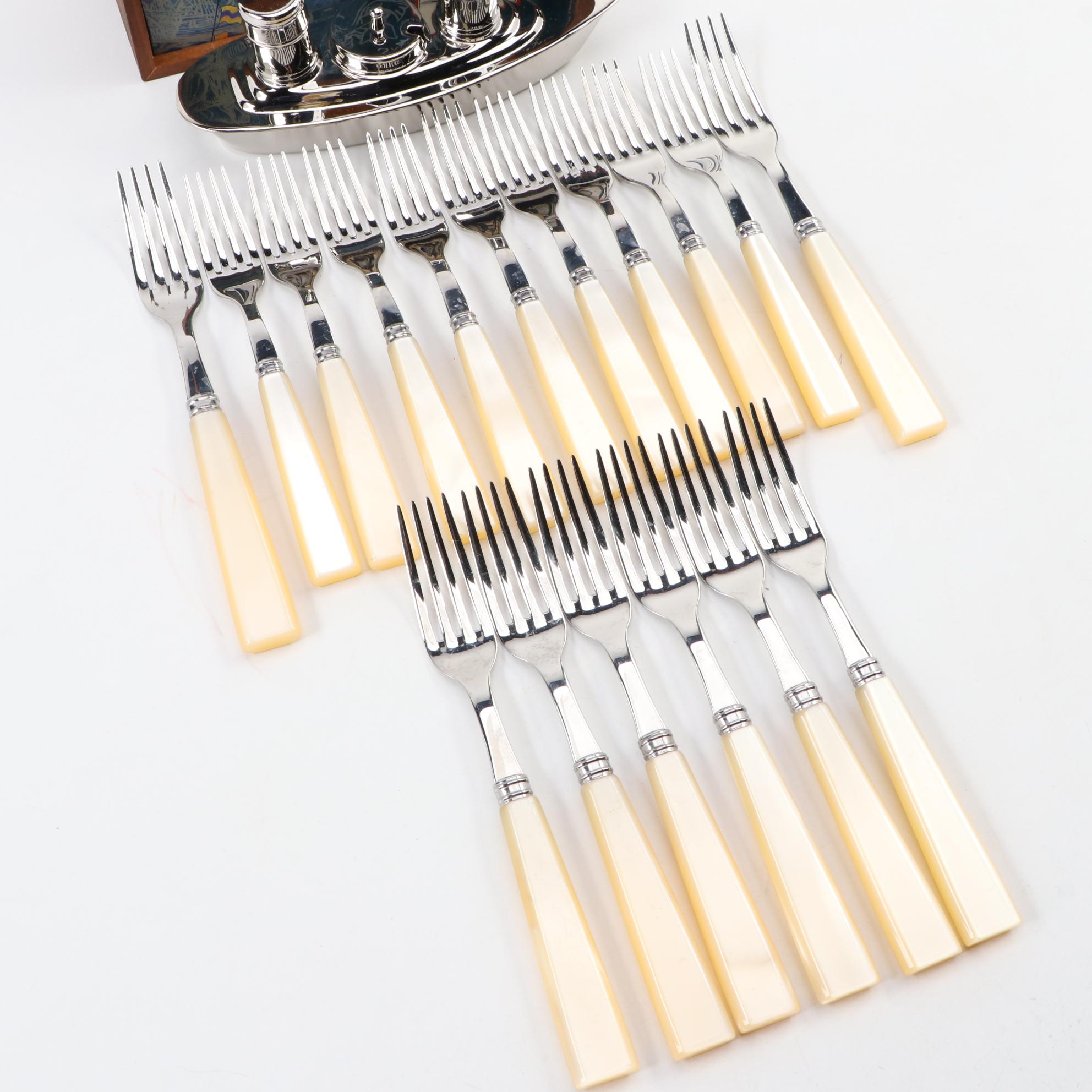 Sabre "Natura" Forks with Authentic Models Salt and Pepper Steamer | EBTH