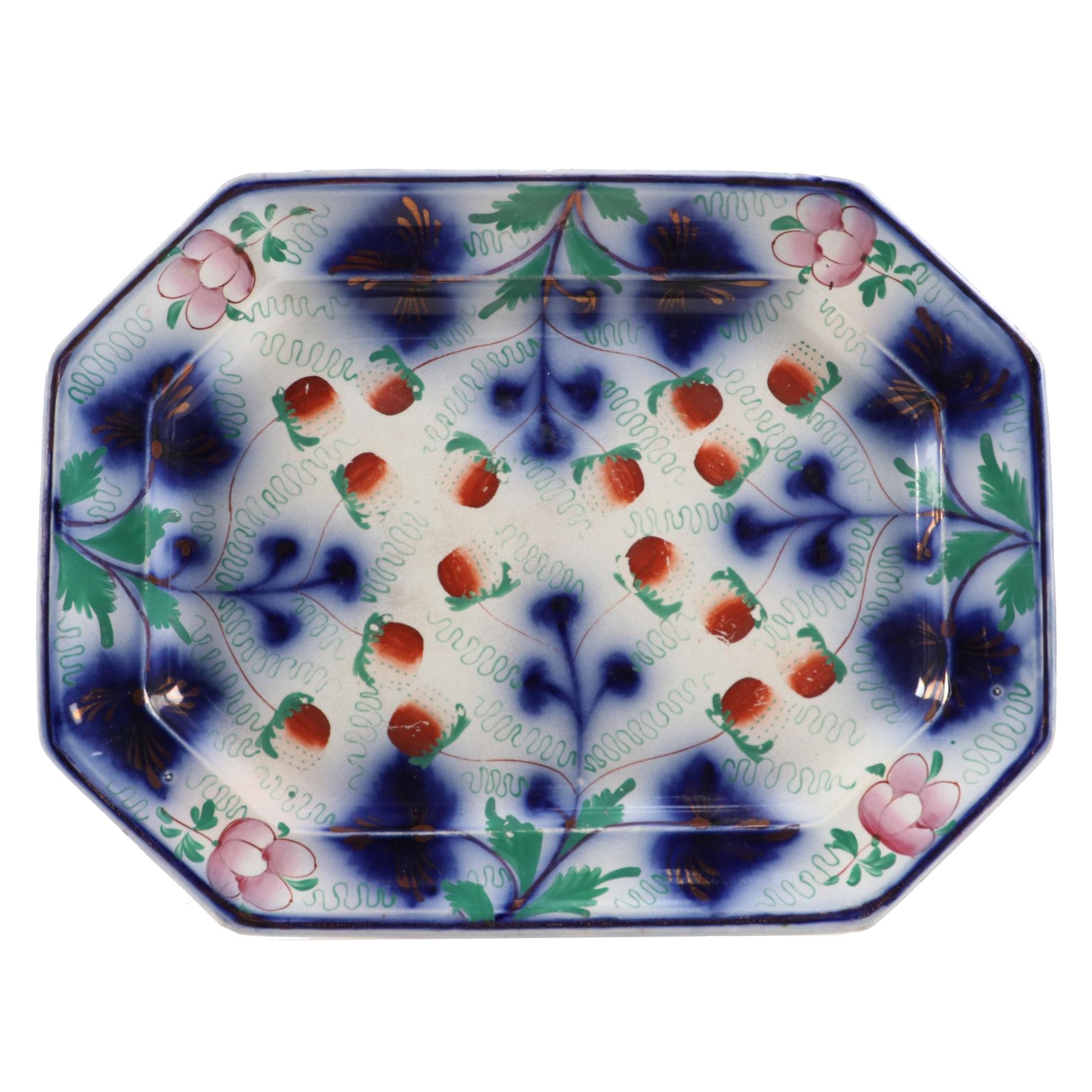 Gaudy Dutch Strawberry Pattern Ironstone Platter, Early to Mid 19th ...