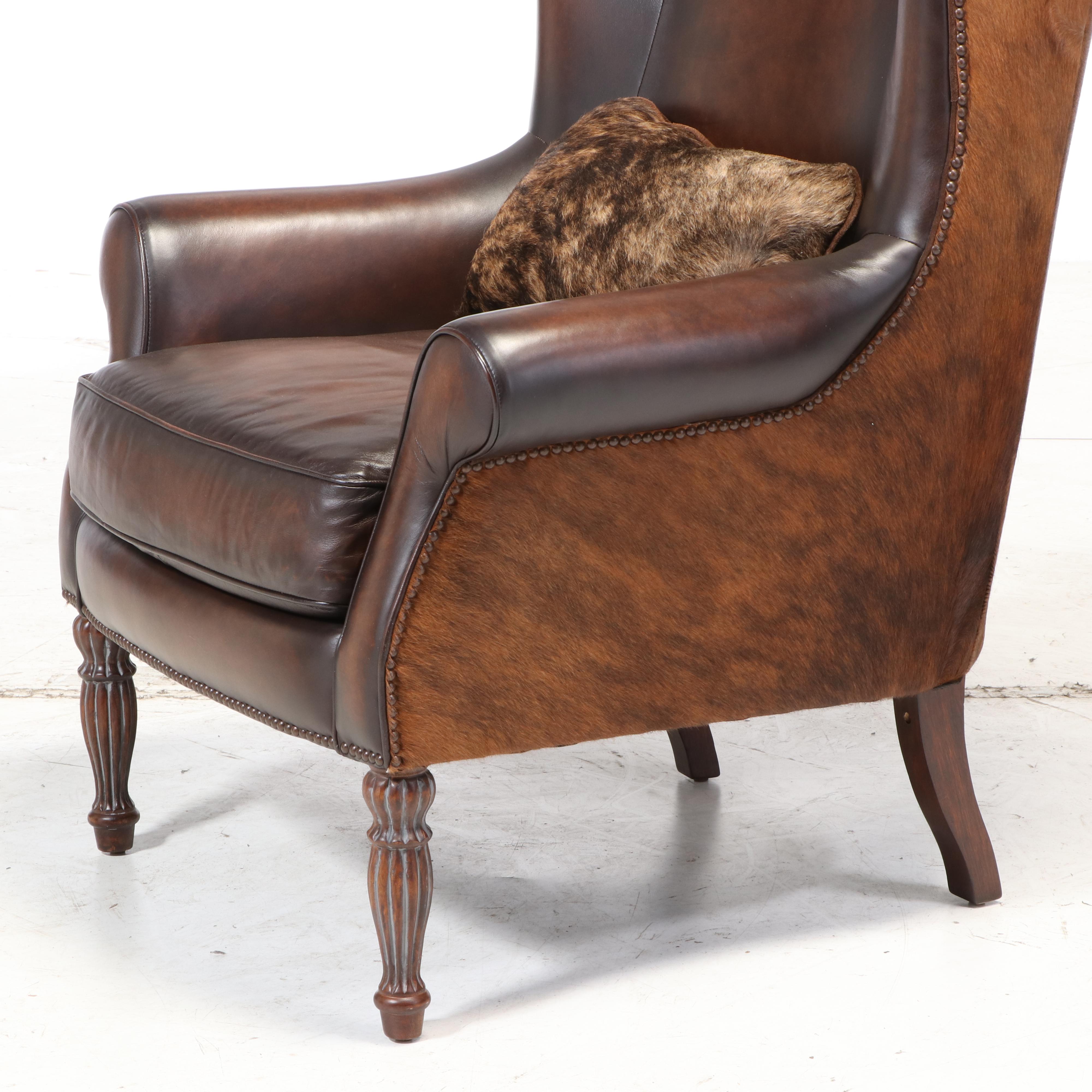 Bernhardt Furniture Bonded Leather and Cowhide Wingback Armchair | EBTH