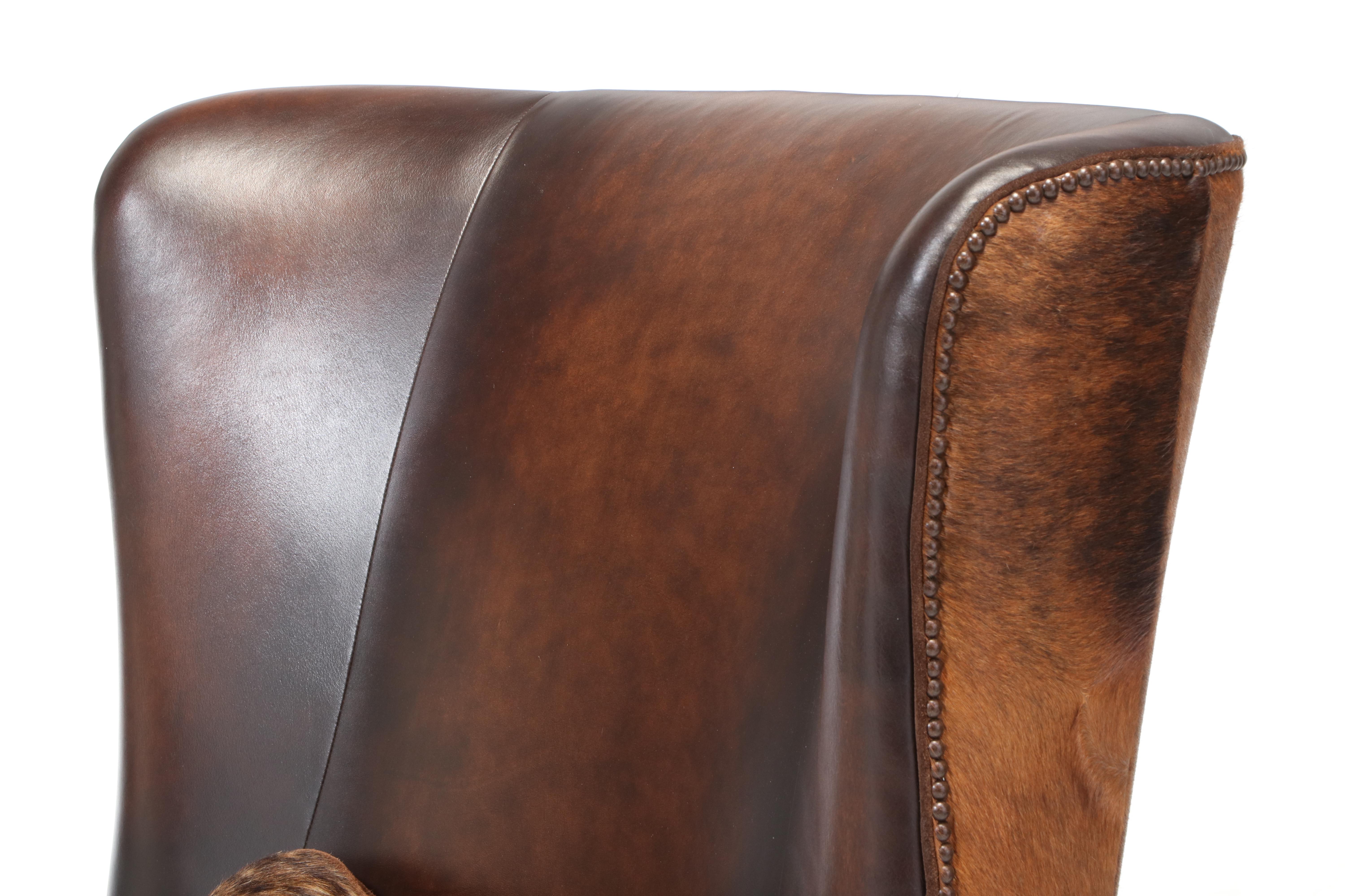 Bernhardt Furniture Bonded Leather and Cowhide Wingback Armchair | EBTH