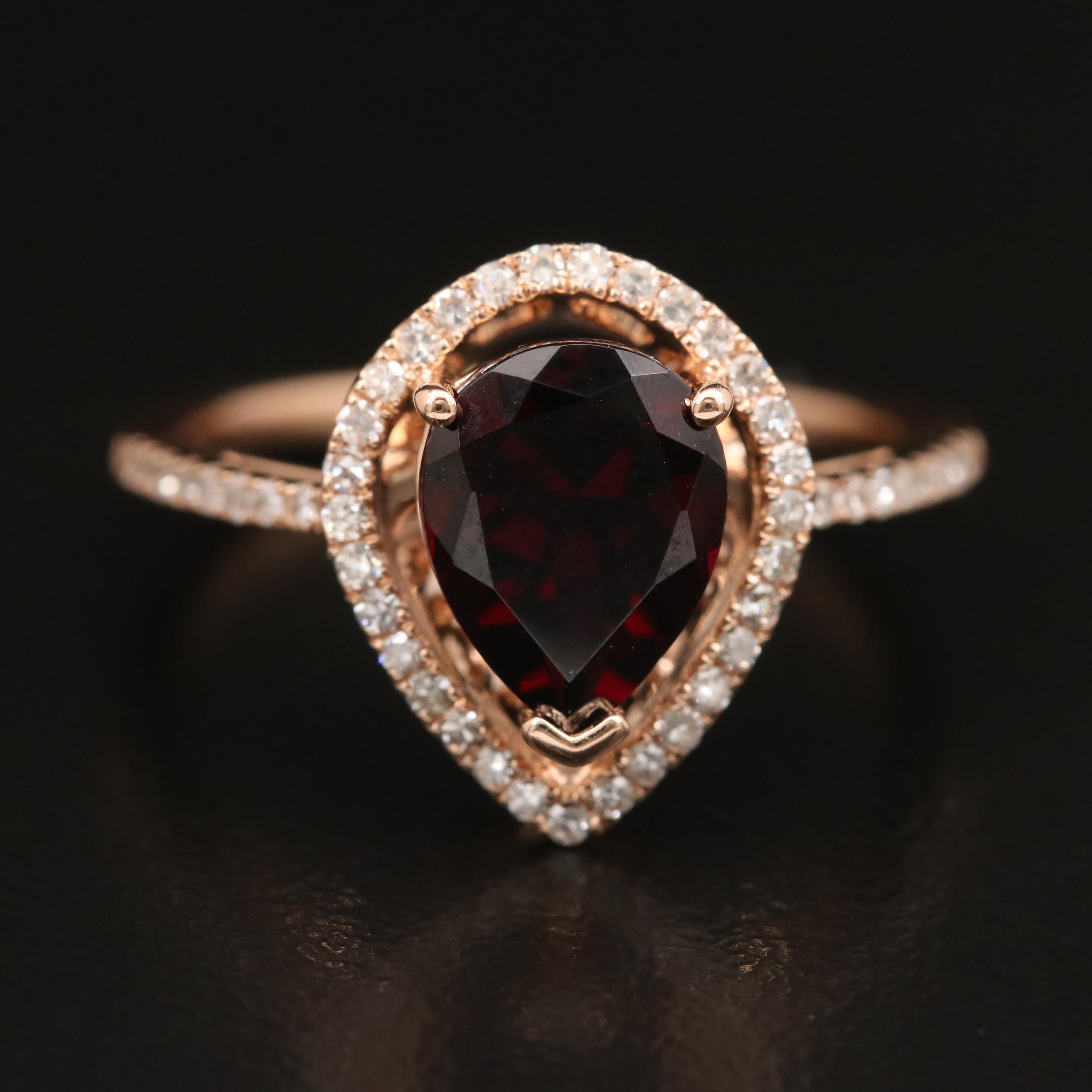 EFFY 14K Garnet and Diamond Teardrop Ring | EBTH