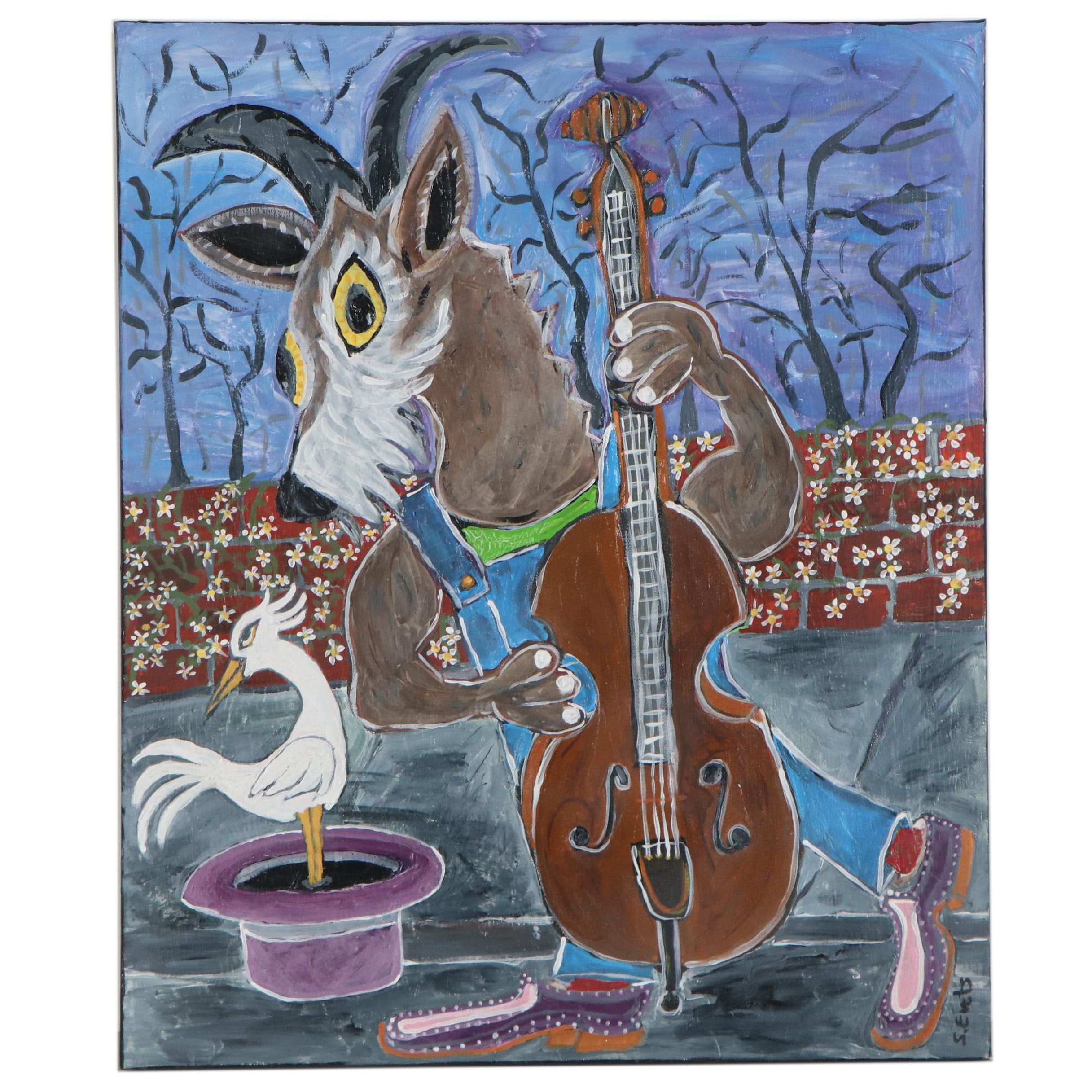 Jim Gary Phillips Folk Art Acrylic Painting "The New Bird" | EBTH