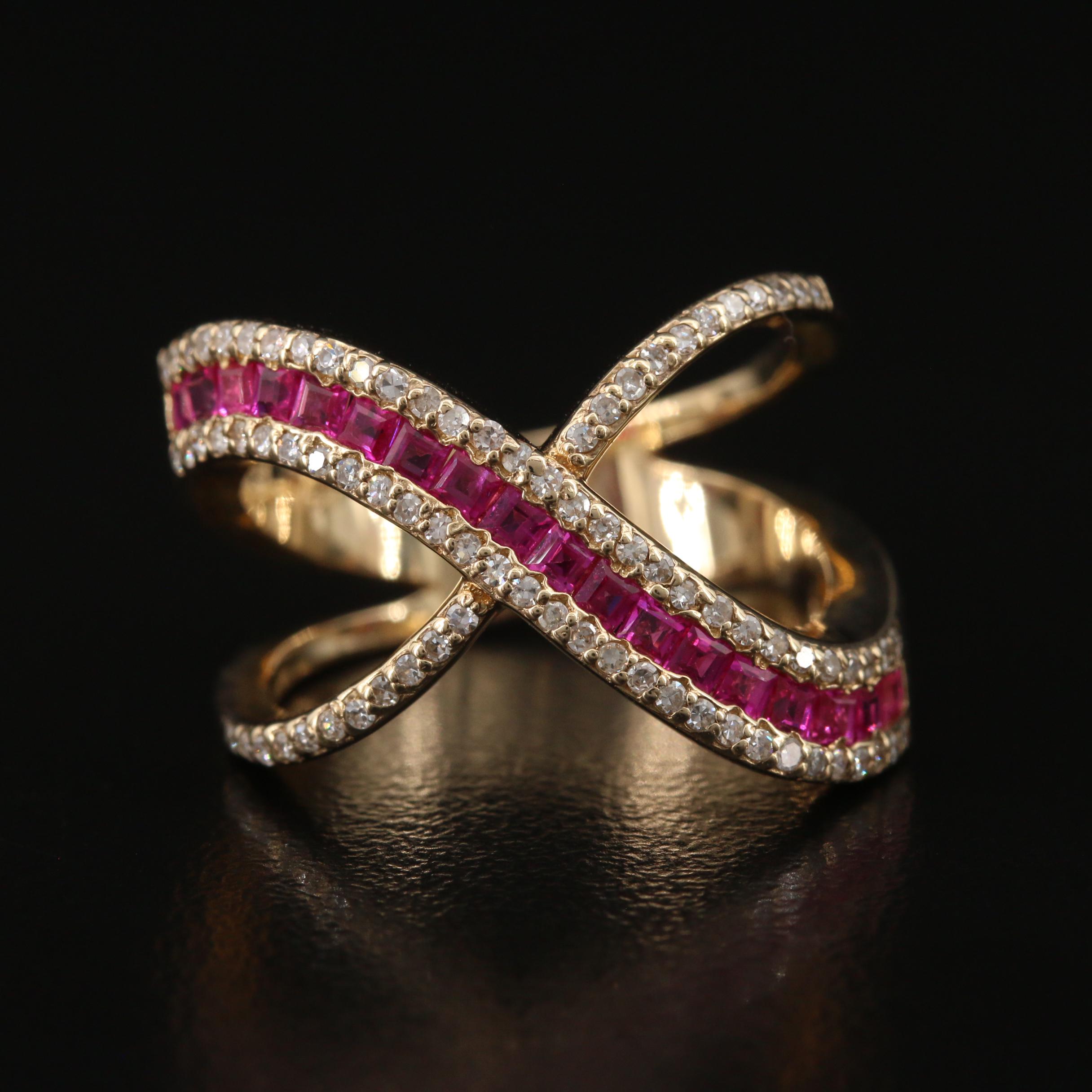 EFFY 14K Ruby and Diamond Crossover Ring | EBTH