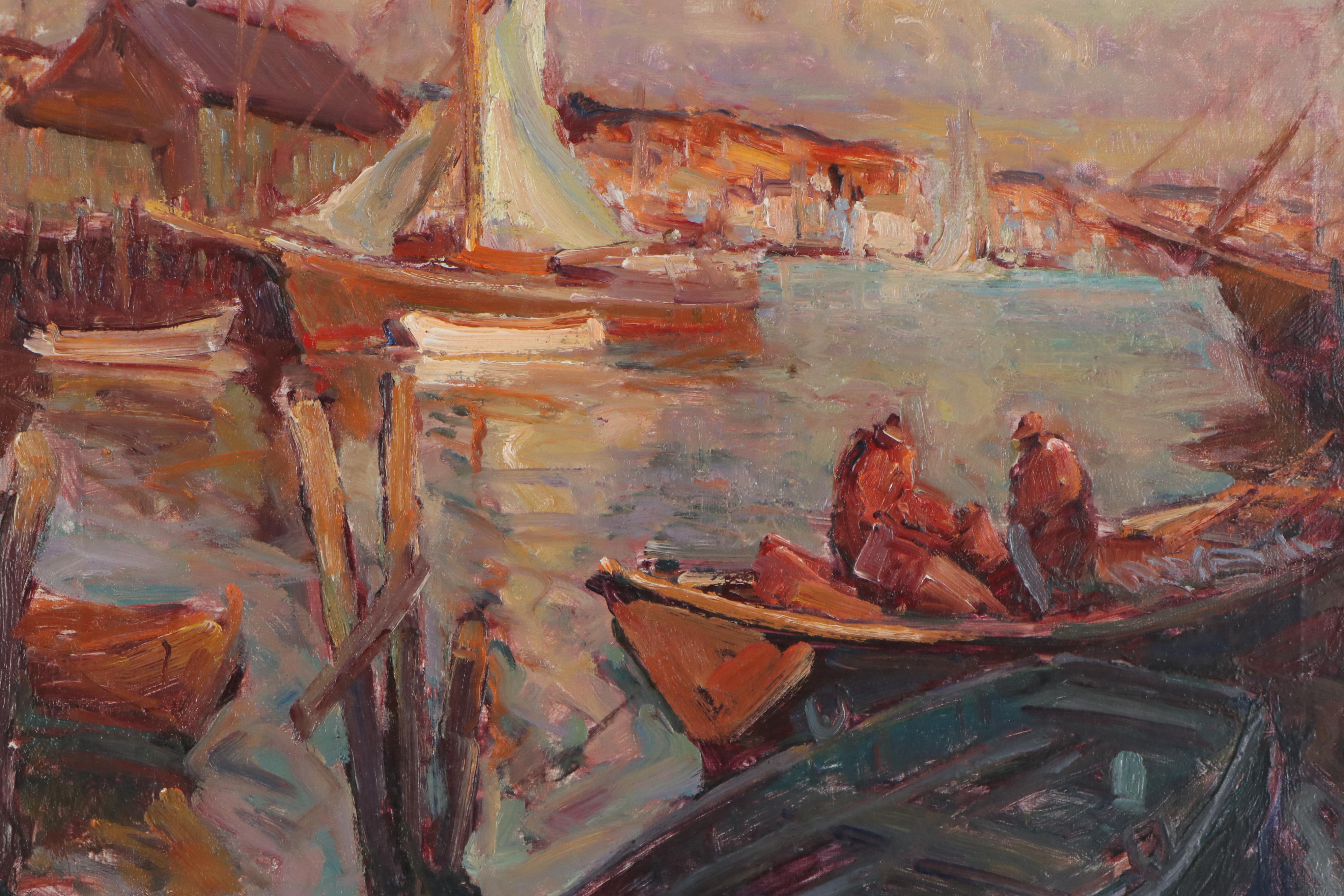 Robert Charles Gruppé Oil Painting of Harbor Scene, circa 1960 | EBTH
