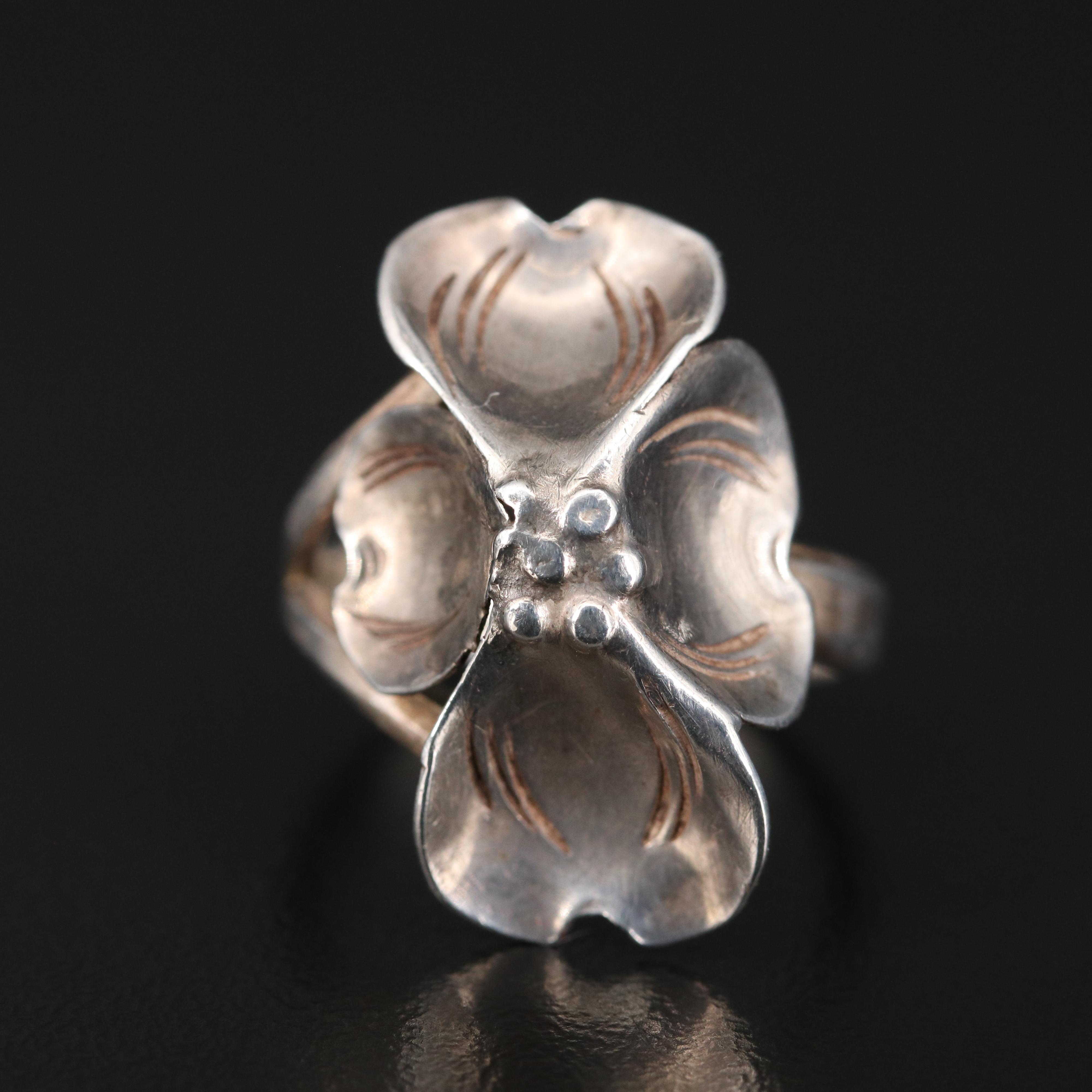 Stuart Nye "Dogwood" Sterling Silver Bracelet, Brooch and Ring | EBTH