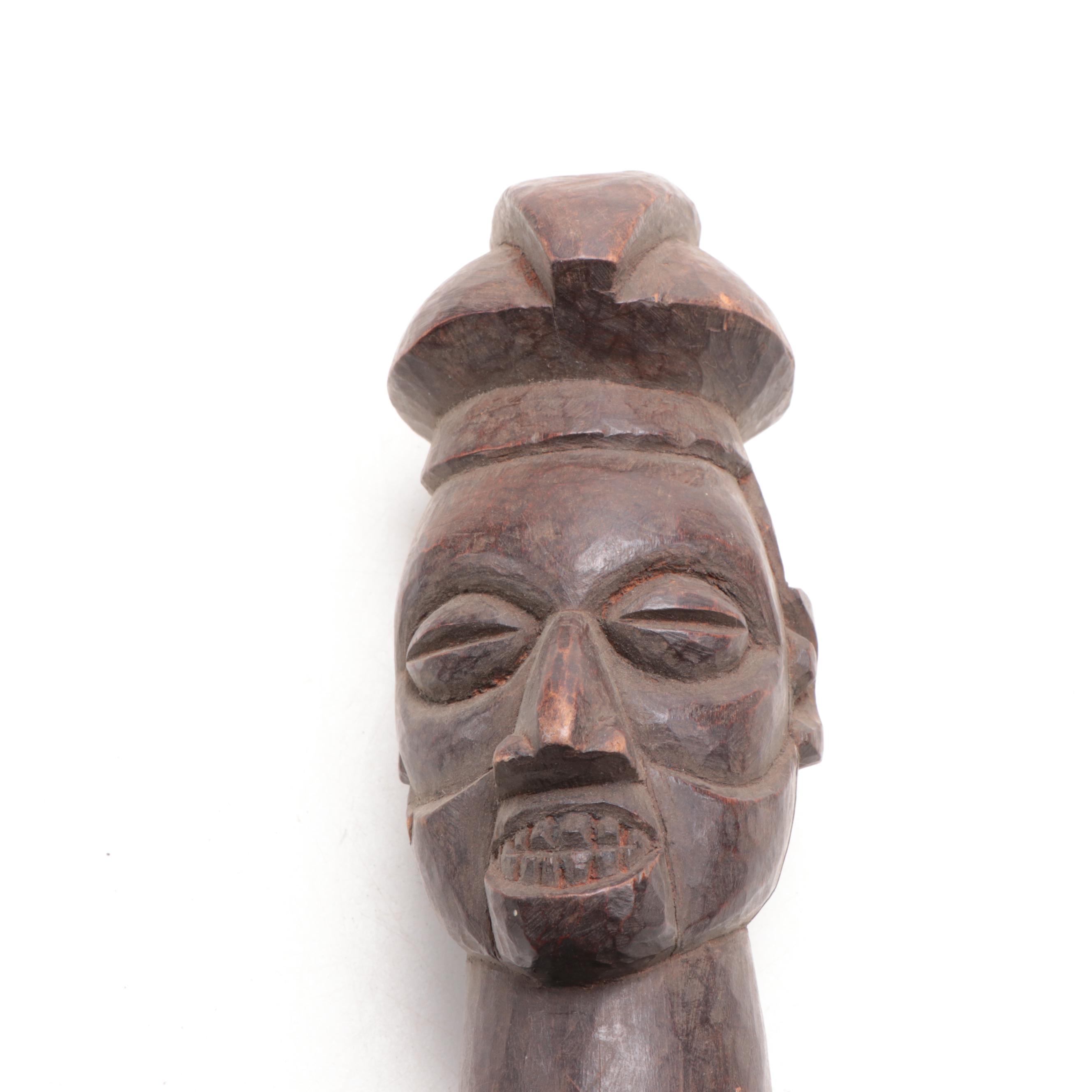 Yaka Carved Wood Figure and Figural Slit Drum, Central Africa | EBTH
