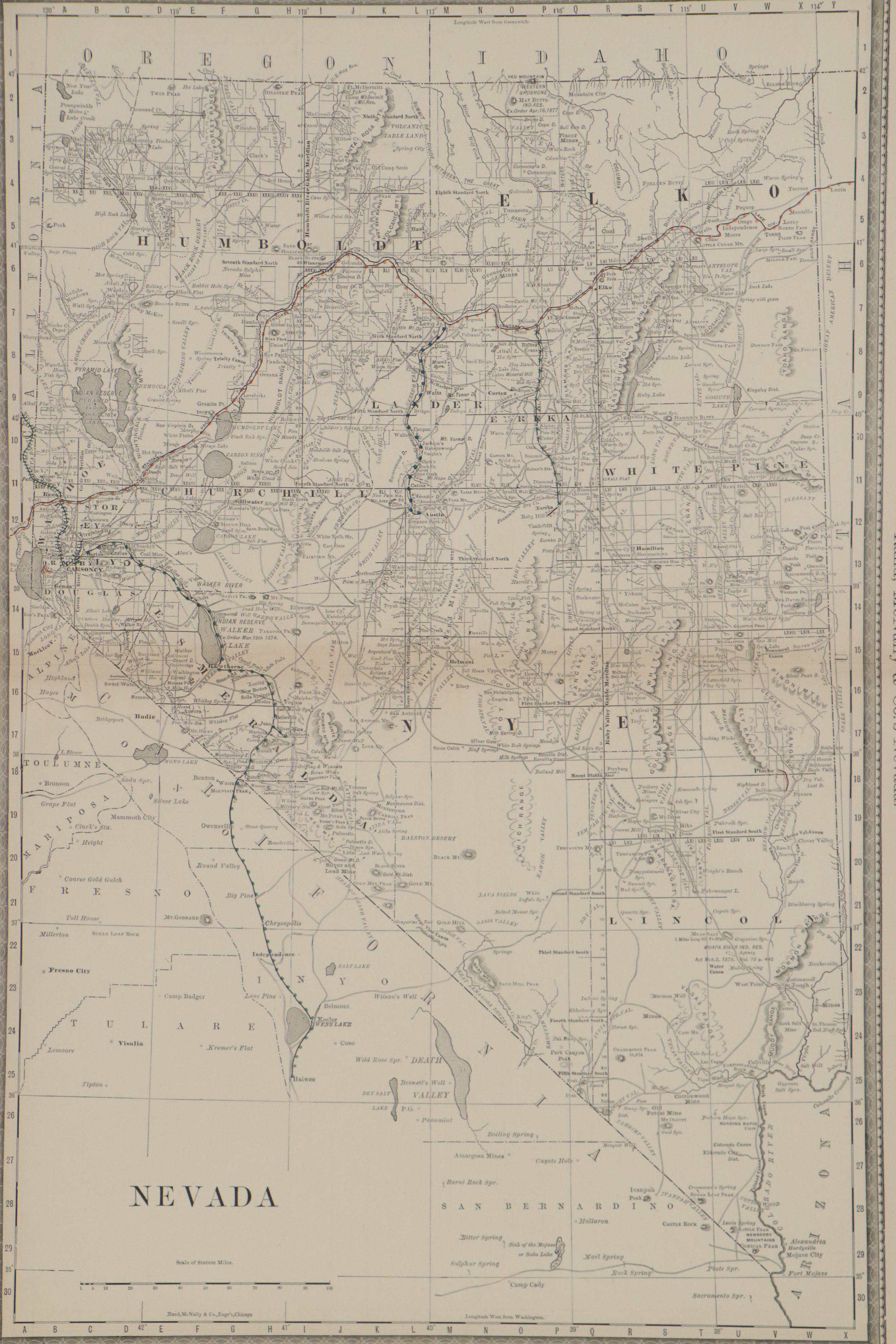 Rand McNally & Co. Railroad Map of Nevada, Late 19th Century | EBTH