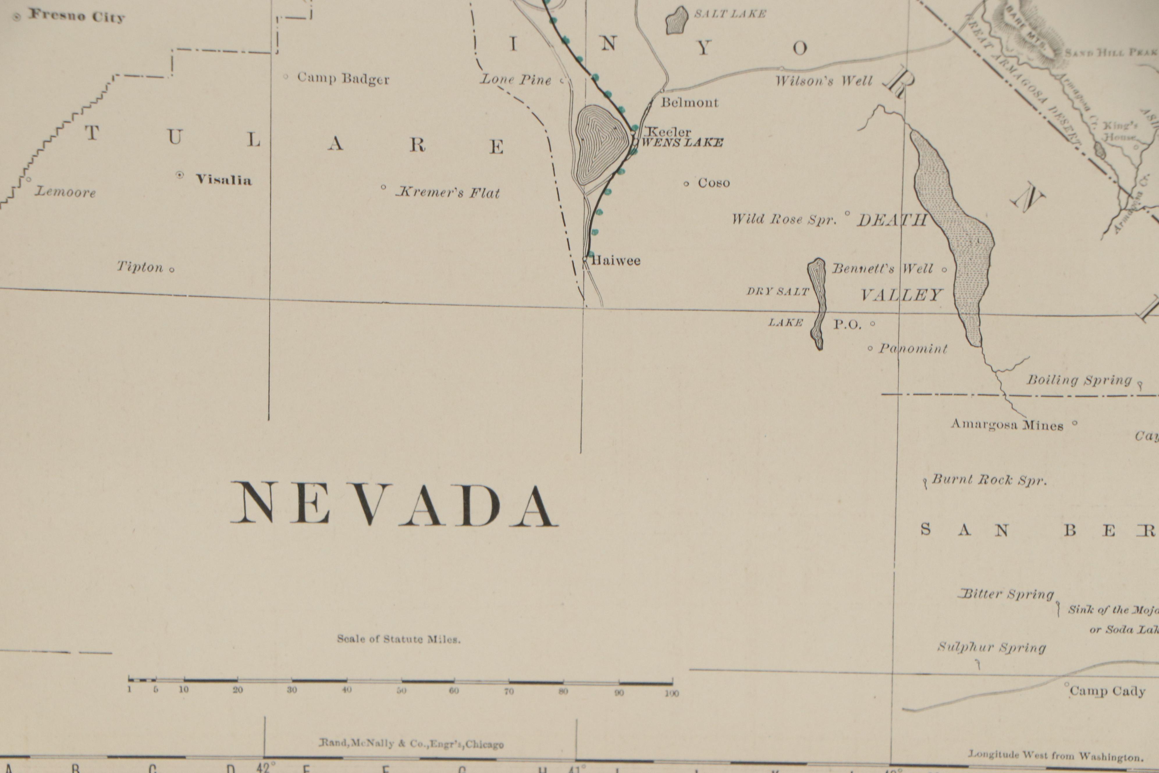Rand McNally & Co. Railroad Map of Nevada, Late 19th Century | EBTH