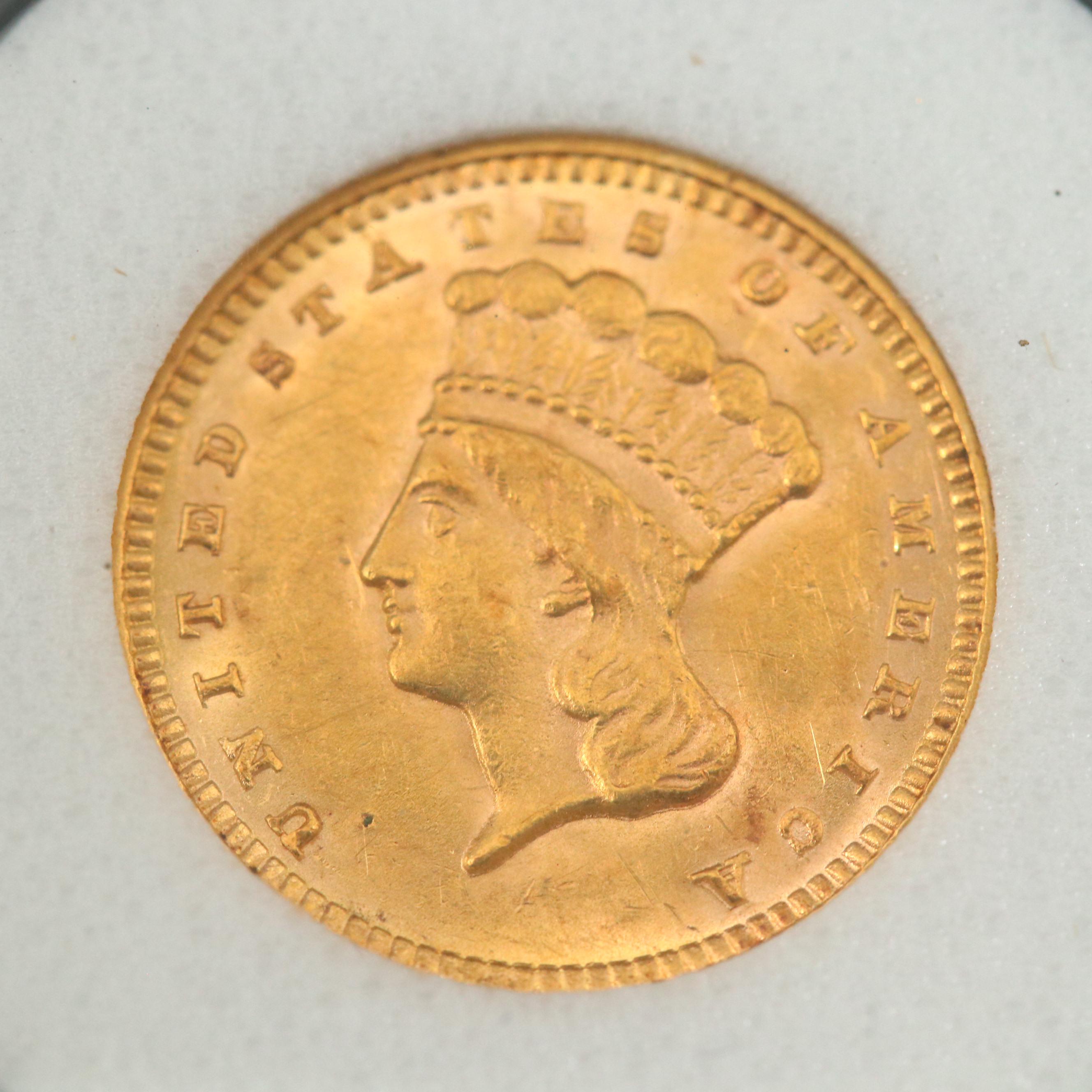 1874 $1 Indian Princess Head Gold Coin | EBTH
