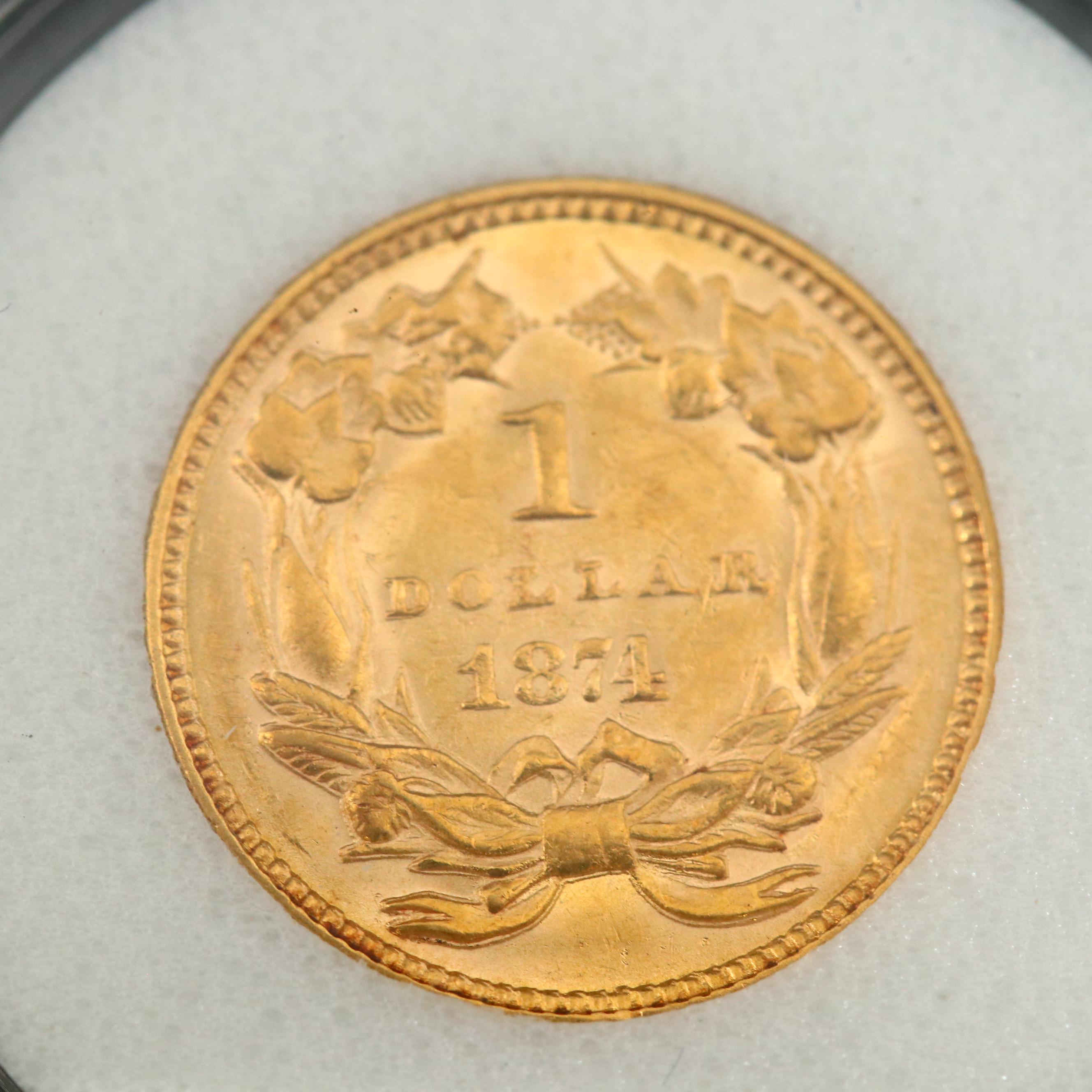 1874 $1 Indian Princess Head Gold Coin | EBTH