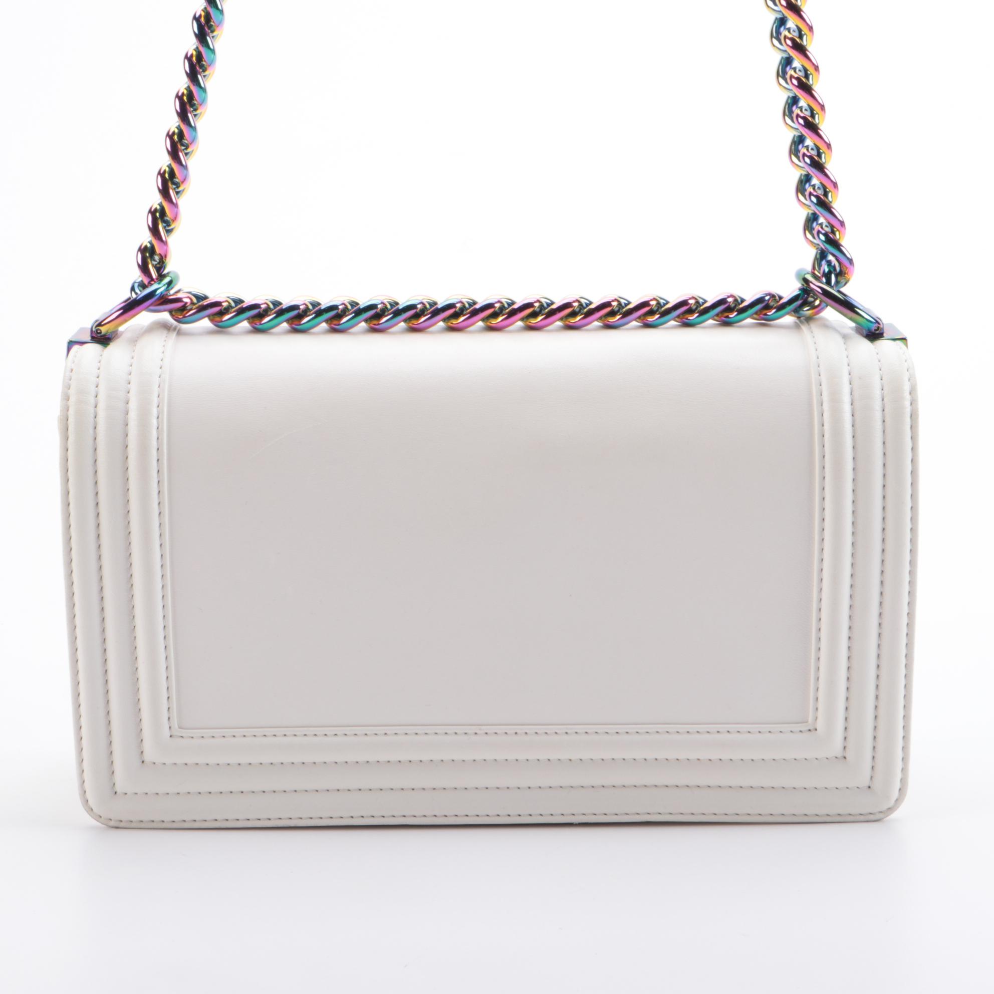 Chanel LED Boy Bag in White Perforated Lambskin and Iridescent Hardware ...