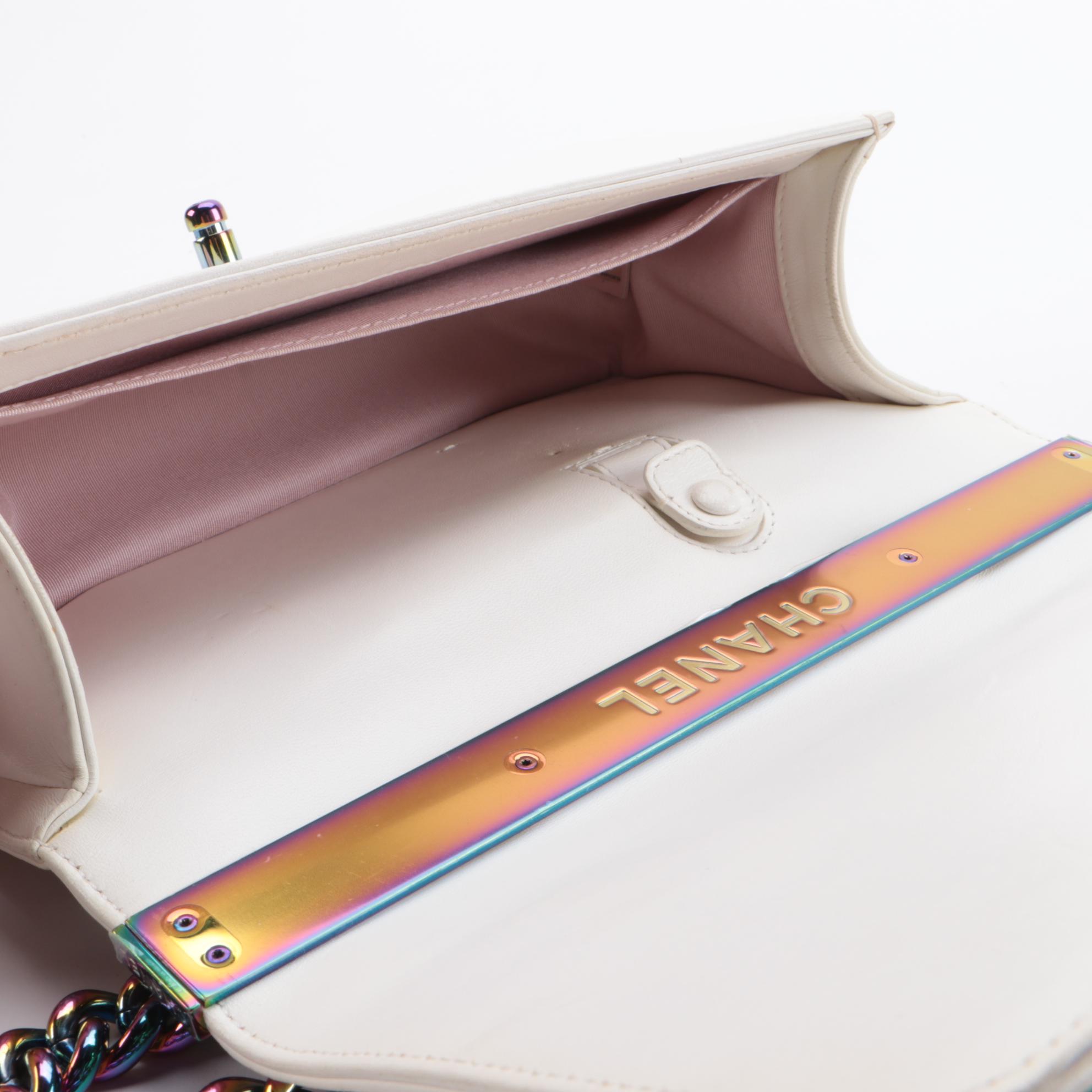 Chanel LED Boy Bag in White Perforated Lambskin and Iridescent Hardware ...