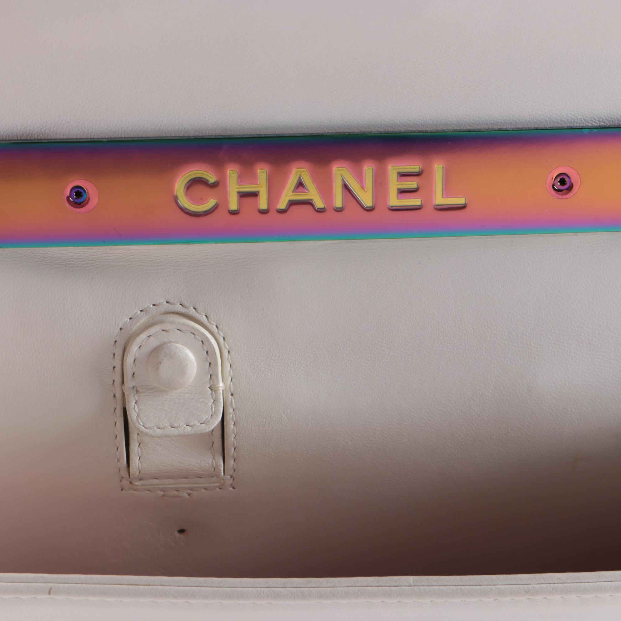 Chanel LED Boy Bag in White Perforated Lambskin and Iridescent Hardware ...