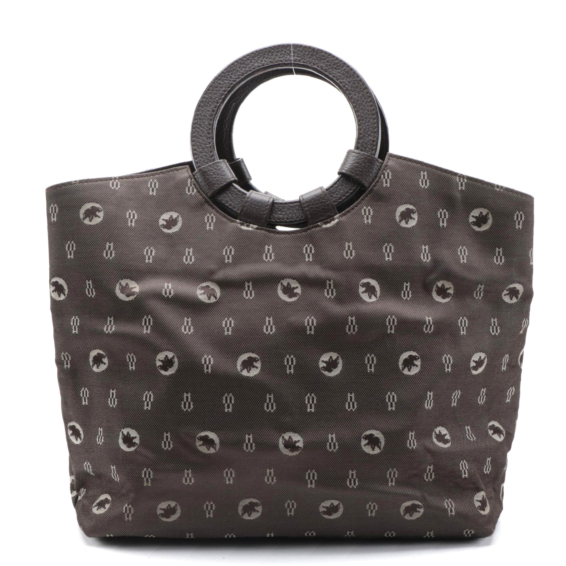 Hunting World Ring Handle Tote Bag in Logo Canvas with Leather Trim | EBTH