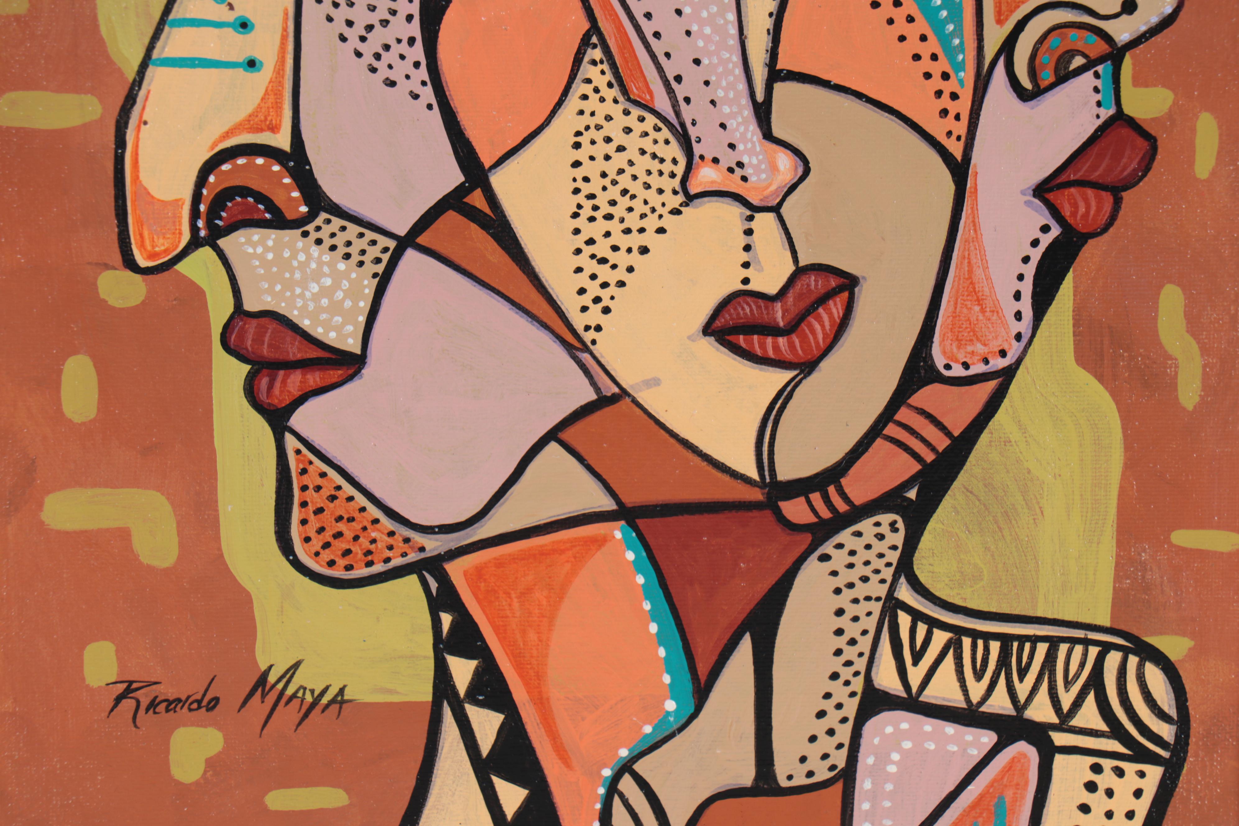 Ricardo Maya Acrylic Painting of Cubist Style Figure | EBTH