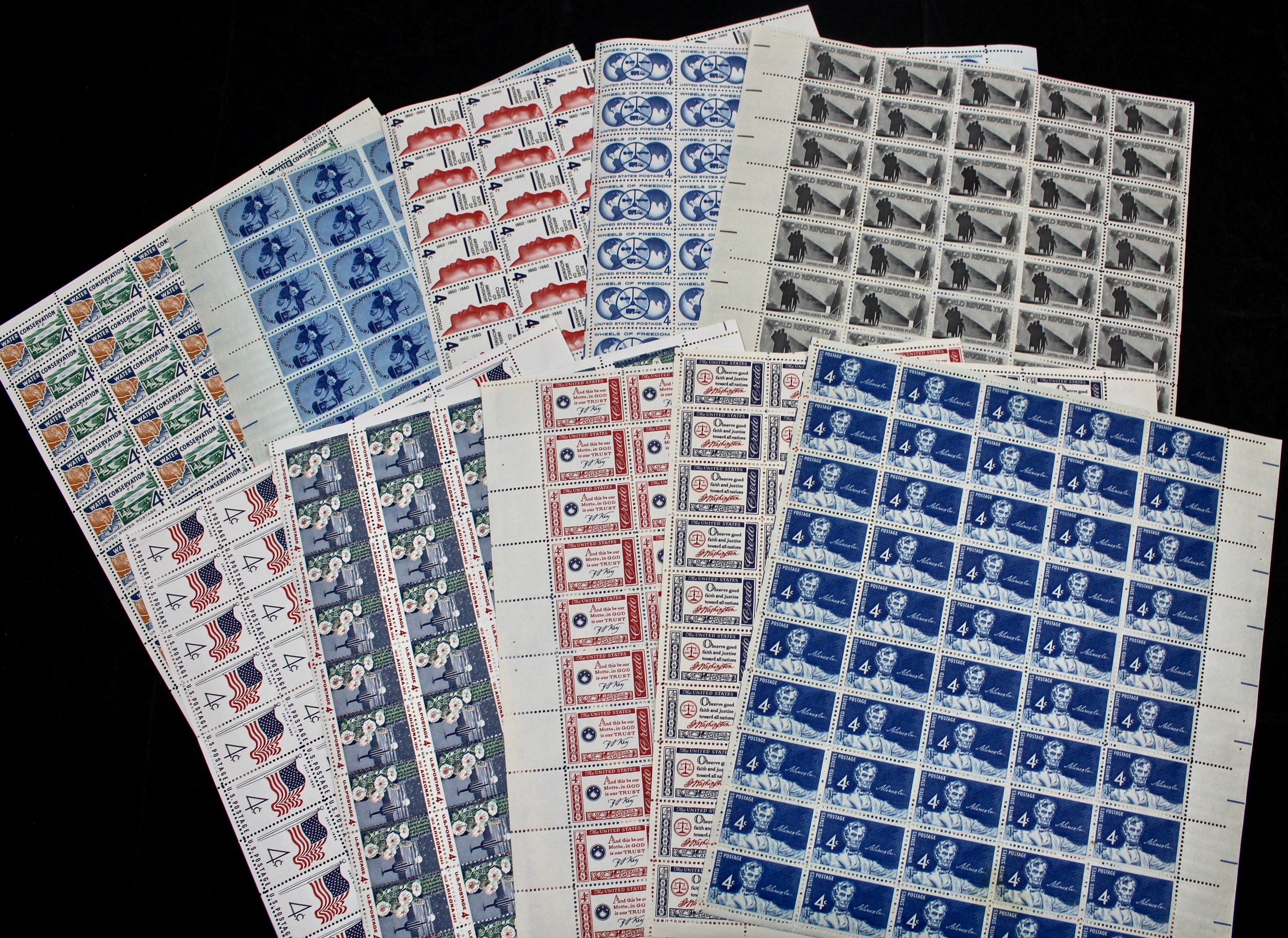 Thirty-Eight Different U.S. Postage Stamp Sheets, 1950s and 1960s | EBTH
