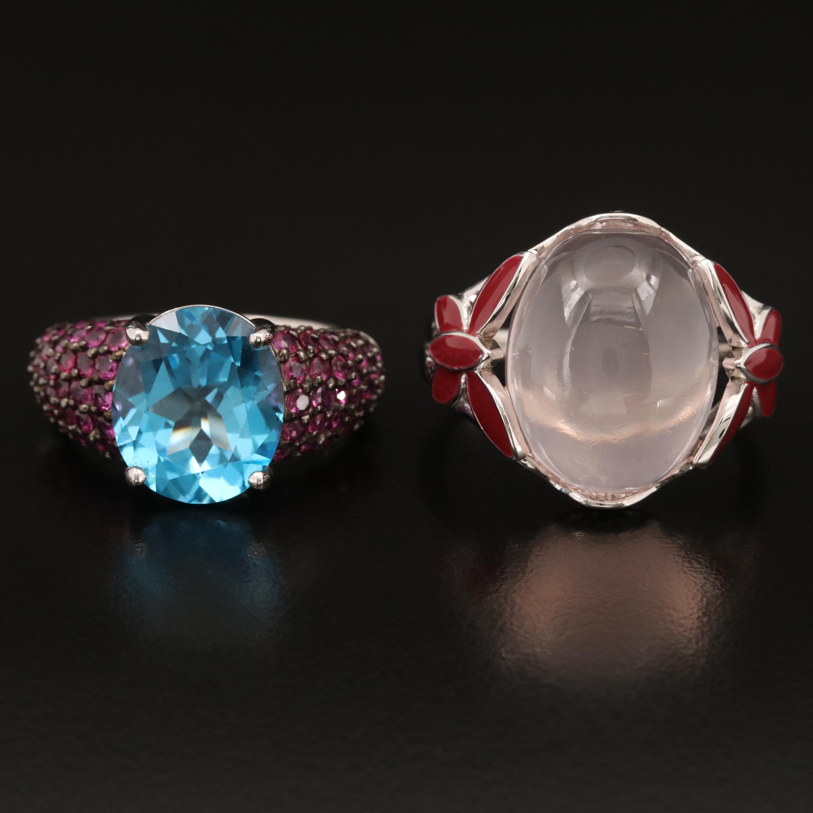 Pair of Sterling Silver, Emerald, and Ruby Rings | EBTH