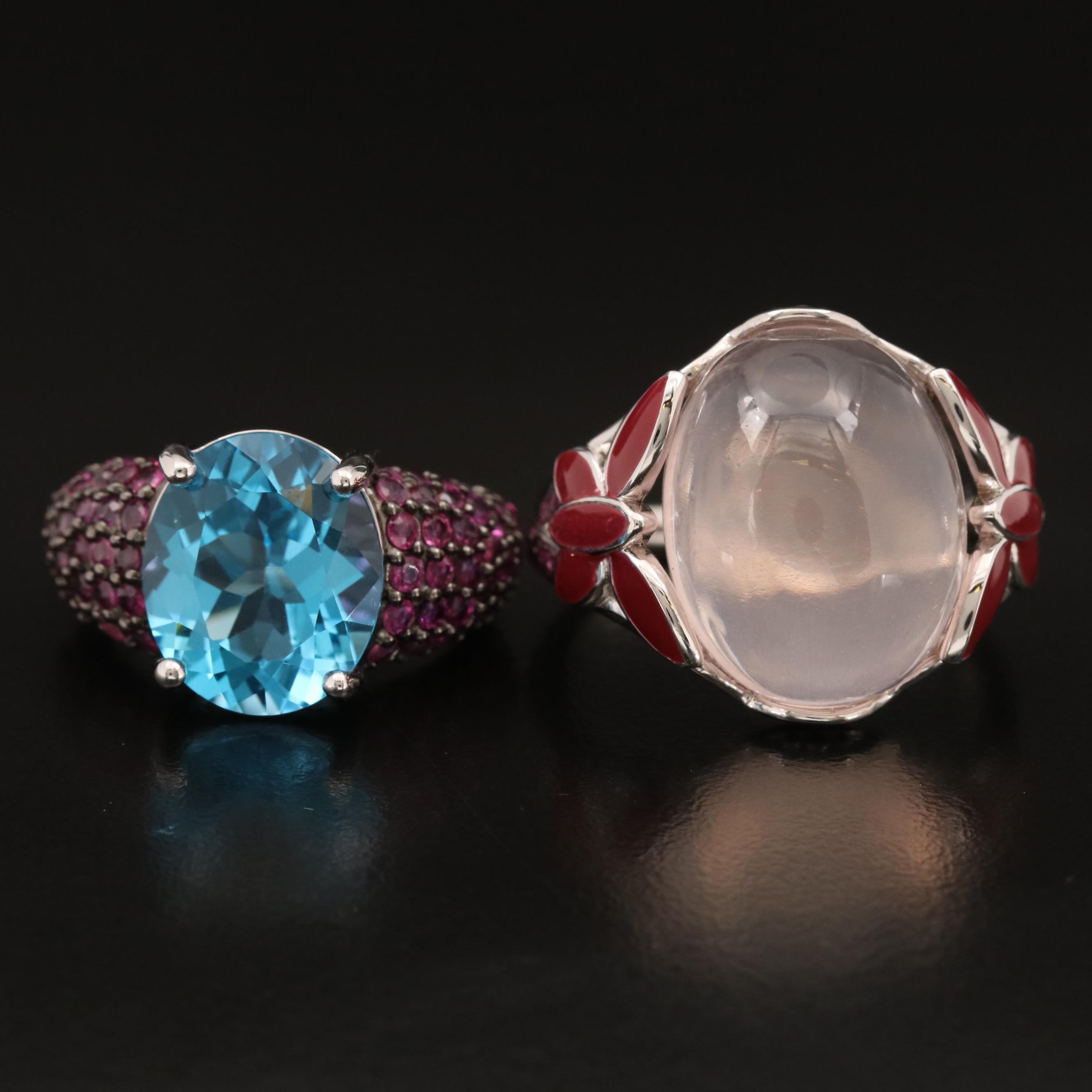 Pair of Sterling Silver, Emerald, and Ruby Rings | EBTH
