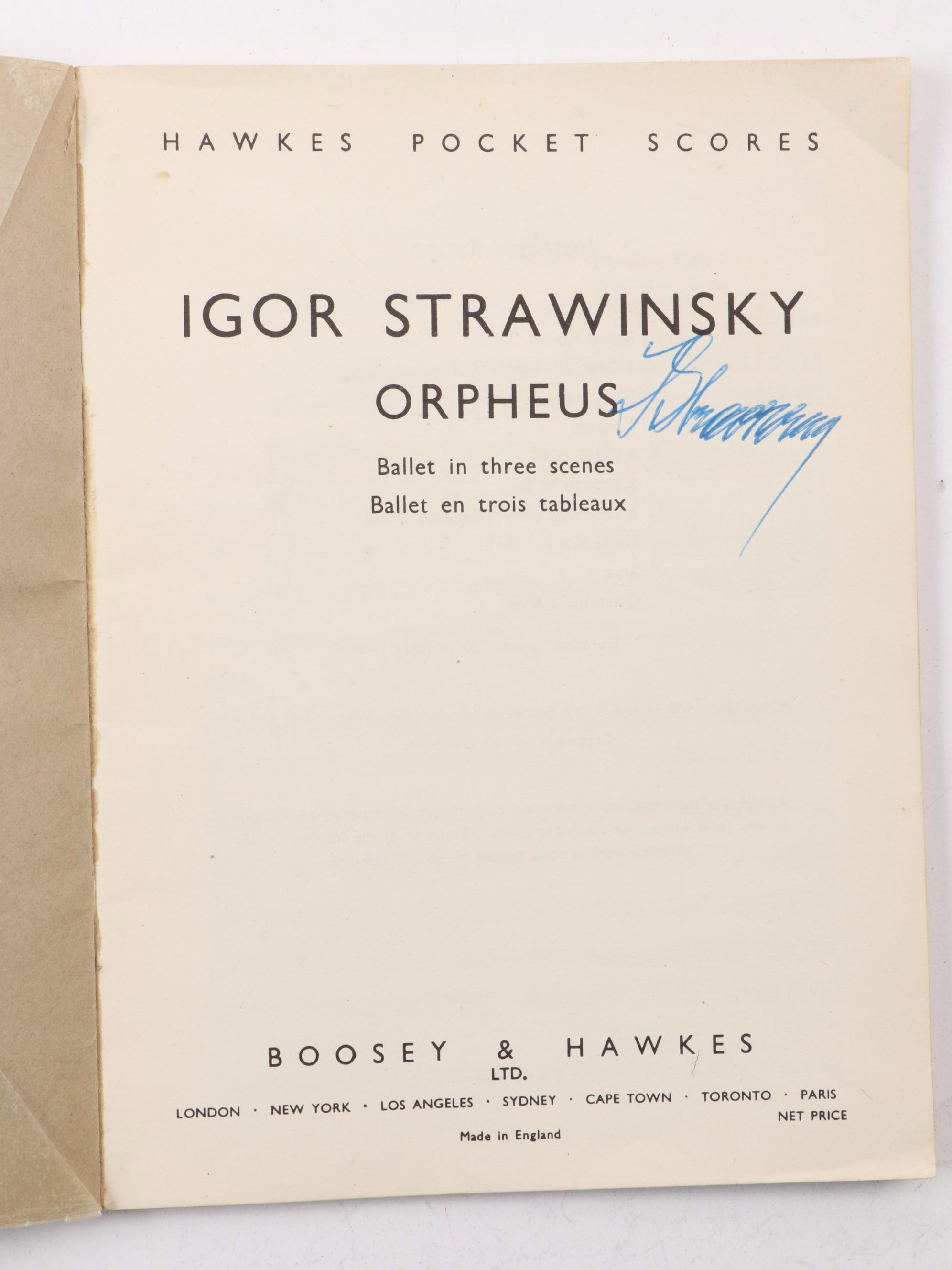 Signed "Orpheus" Ballet Score by Igor Stravinsky and More | EBTH