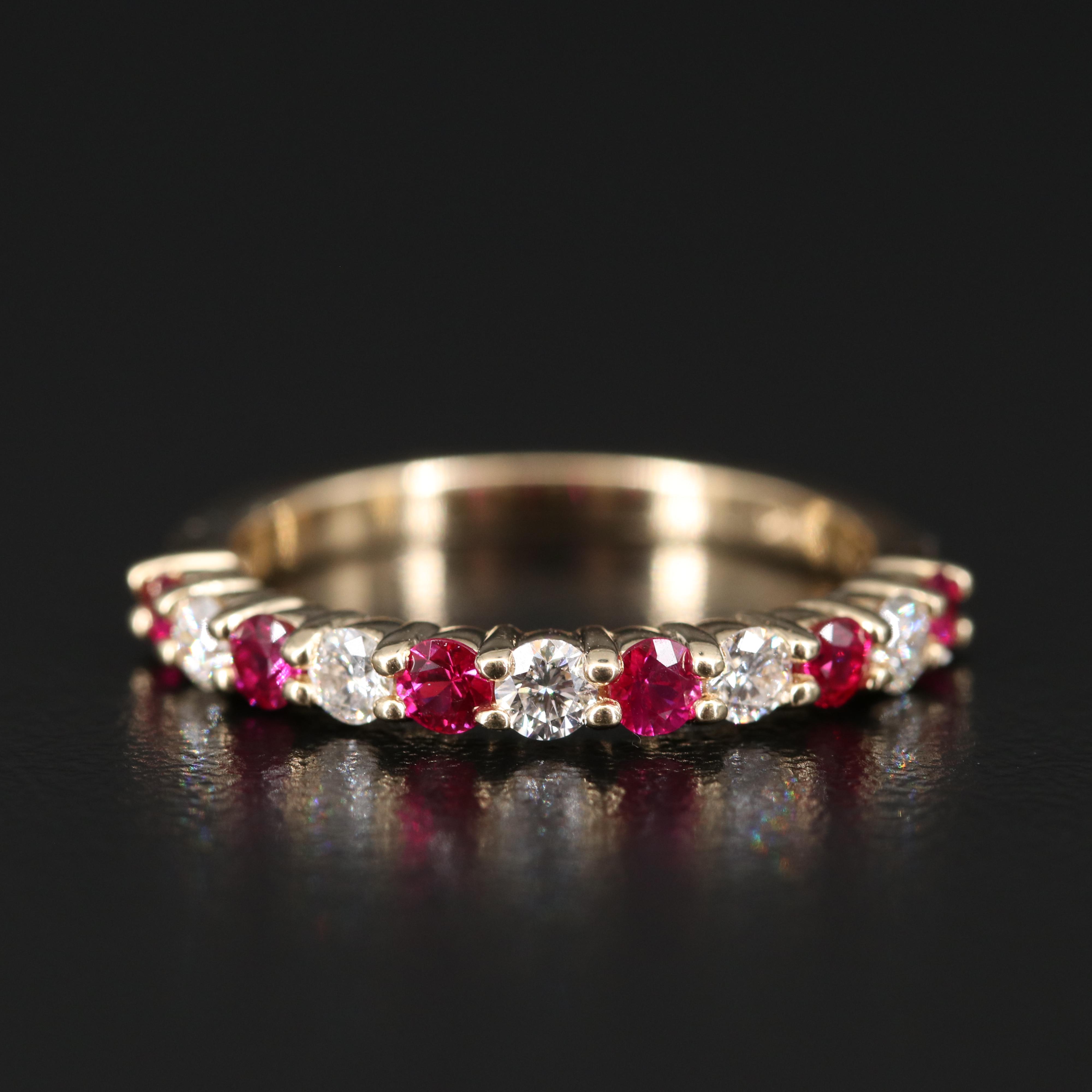 14K Yellow Gold Natural Ruby Diamond Band Ring | EBTH