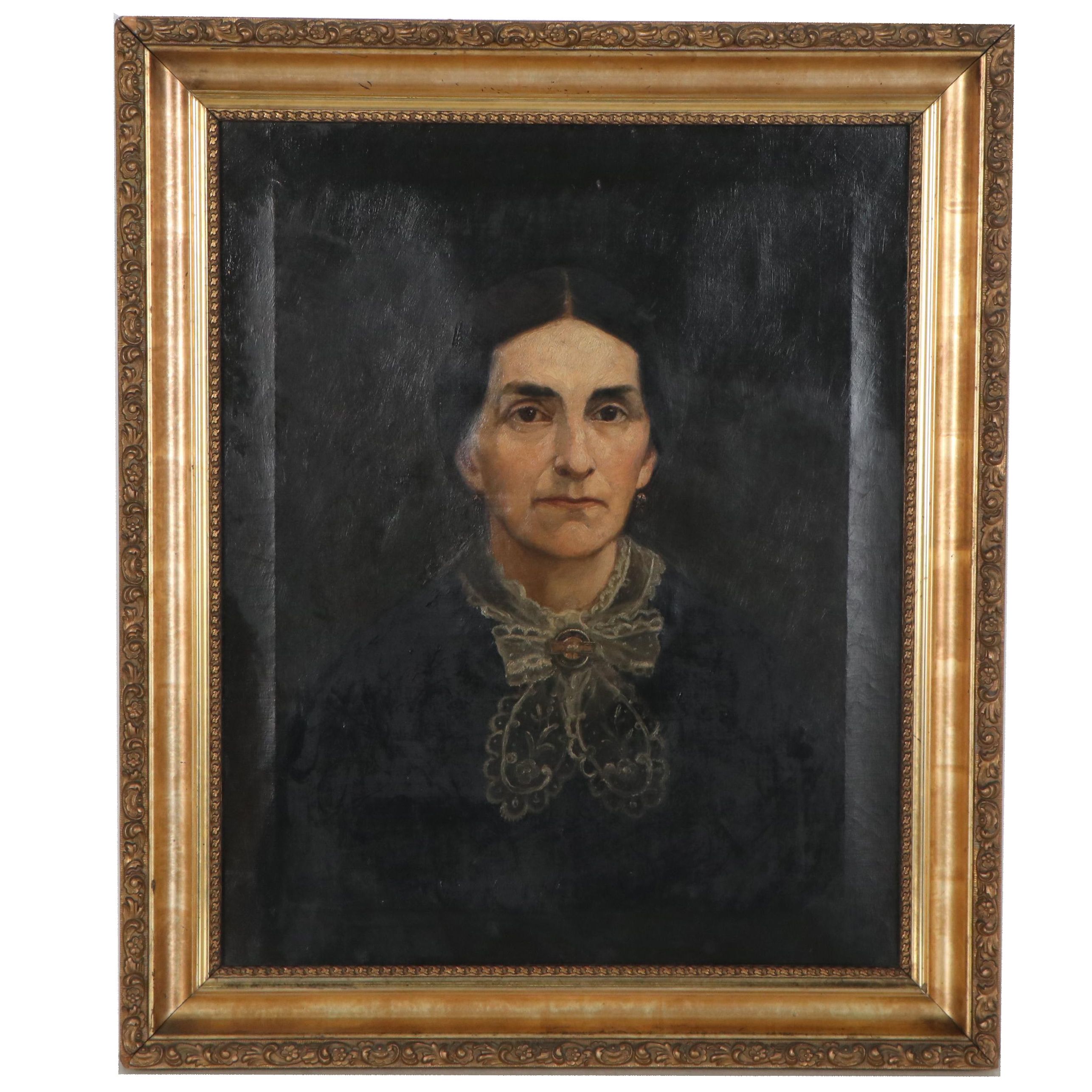 Portrait Oil Painting of Woman with Jabot, Late 19th Century | Barnebys