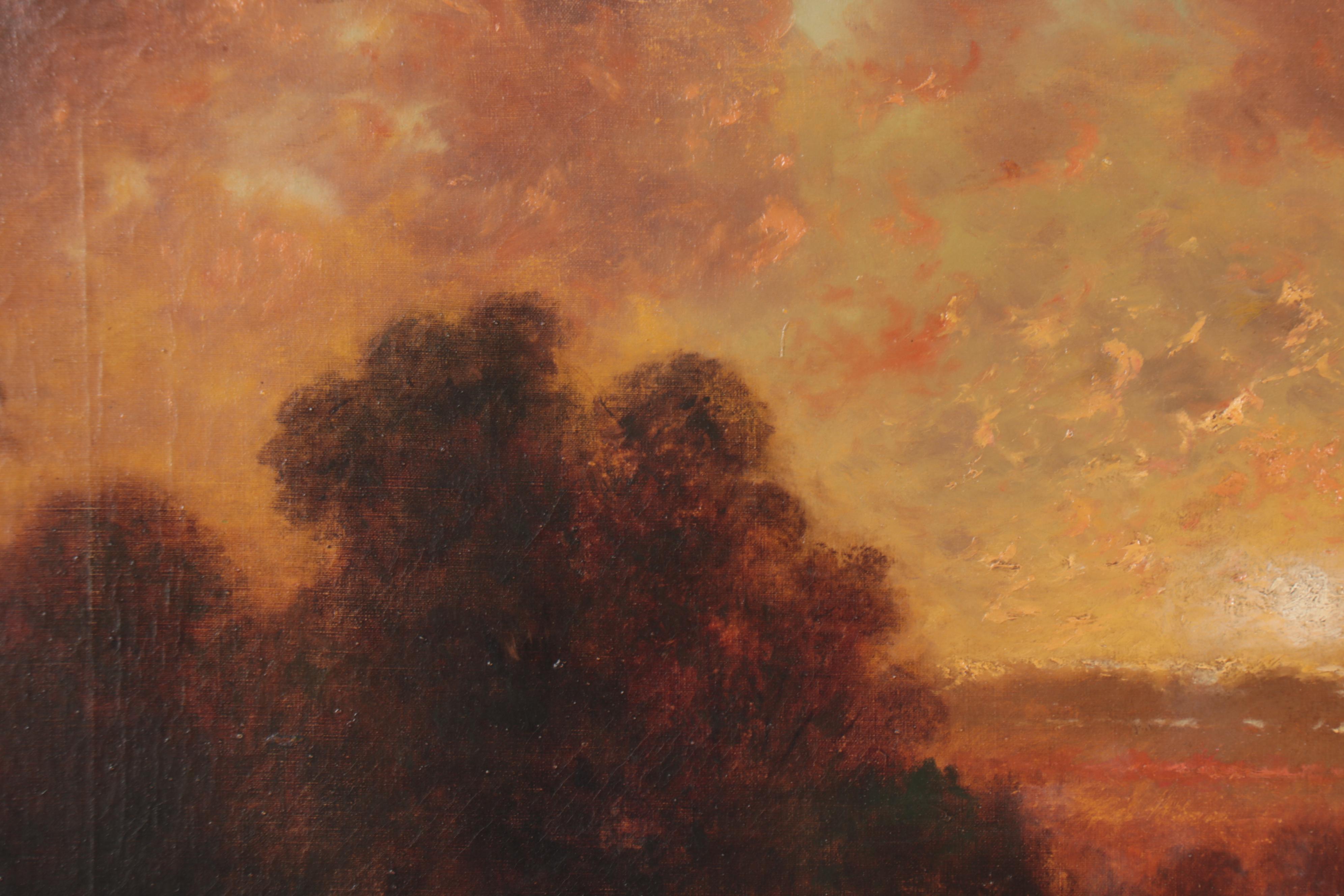 Tonalist Sunset Landscape Oil Painting, Early 20th Century | EBTH