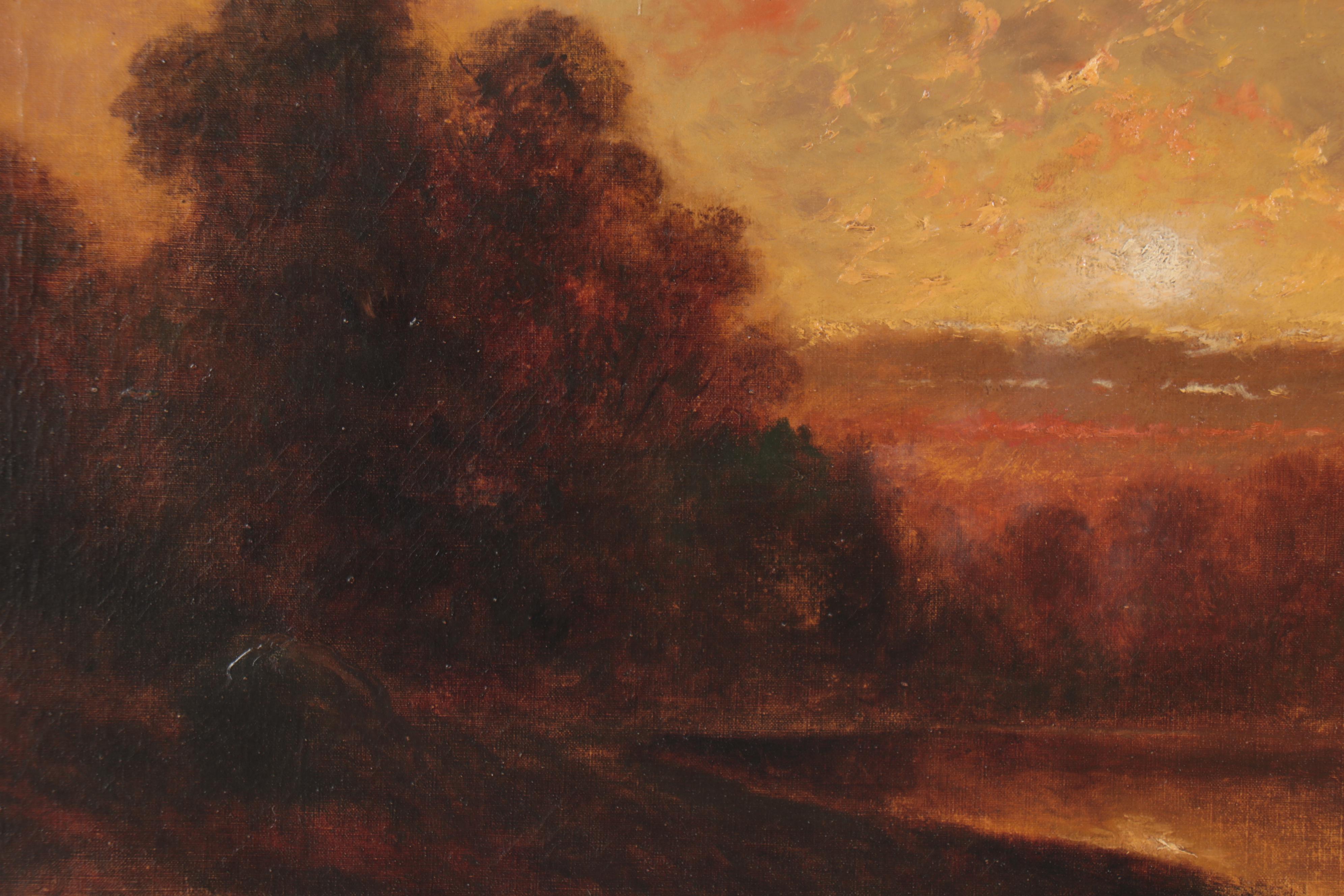 Tonalist Sunset Landscape Oil Painting, Early 20th Century | EBTH