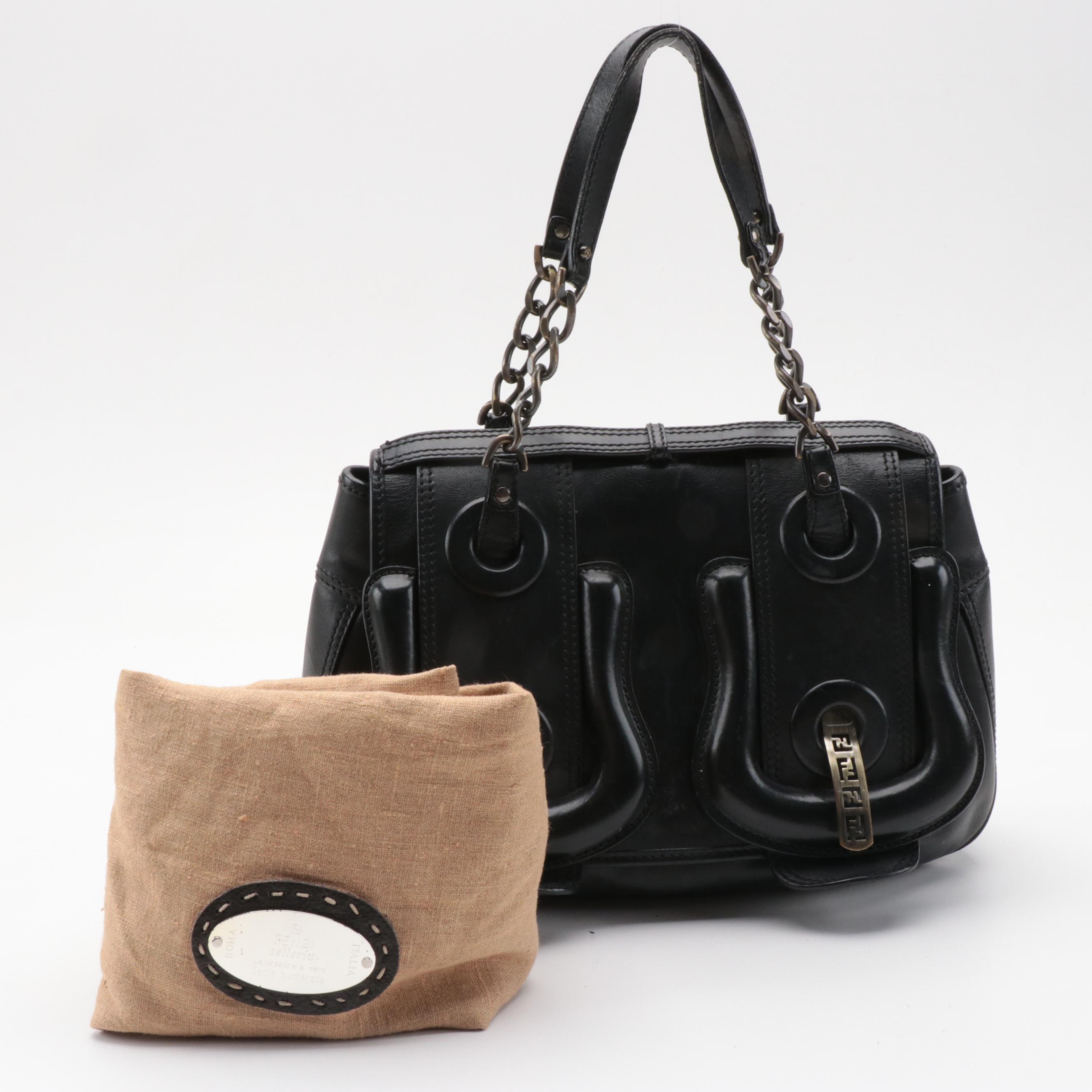 Fendi B Buckle Shoulder Bag in Black Nappa Leather | EBTH