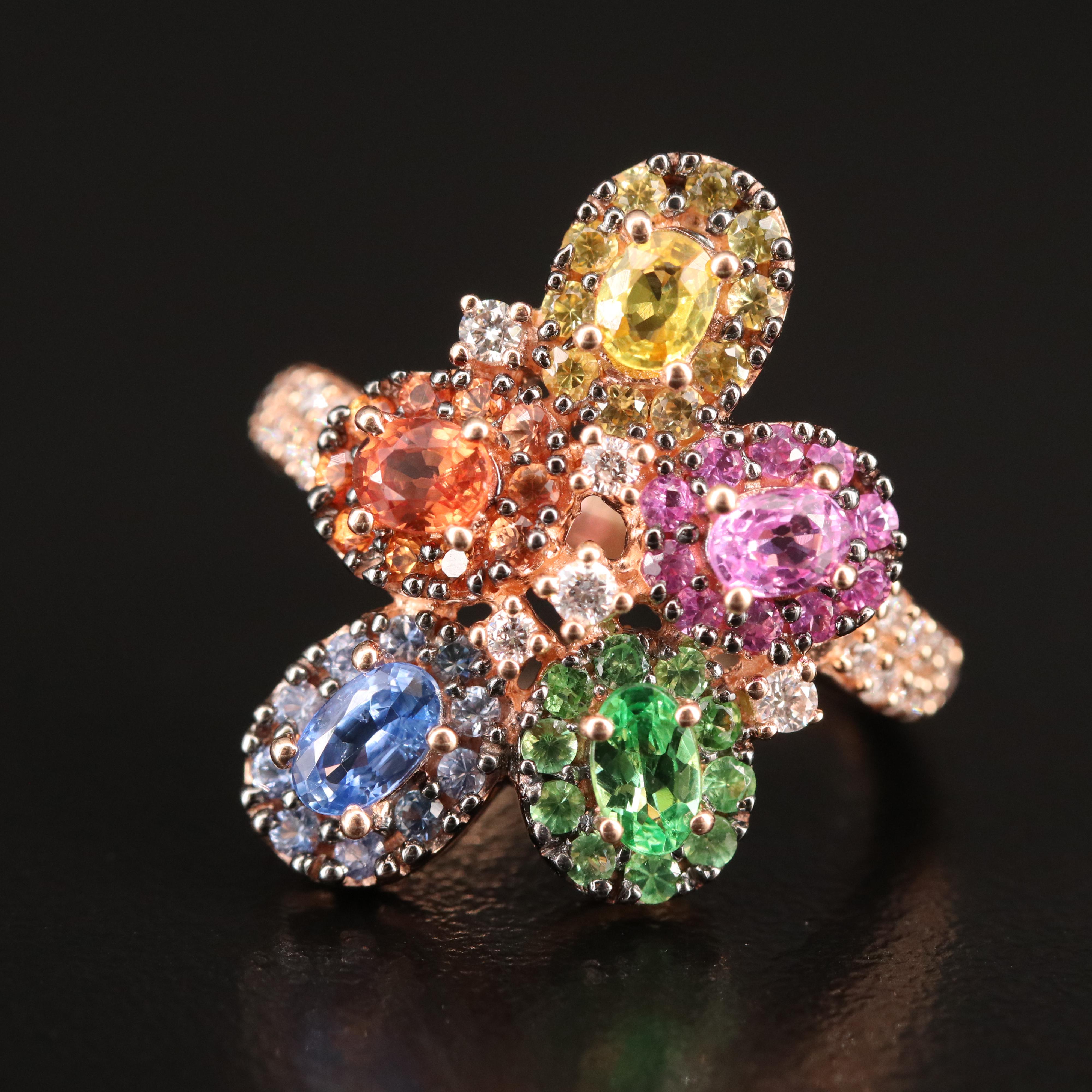 18K White Gold Floral Gemstone Ring | EBTH