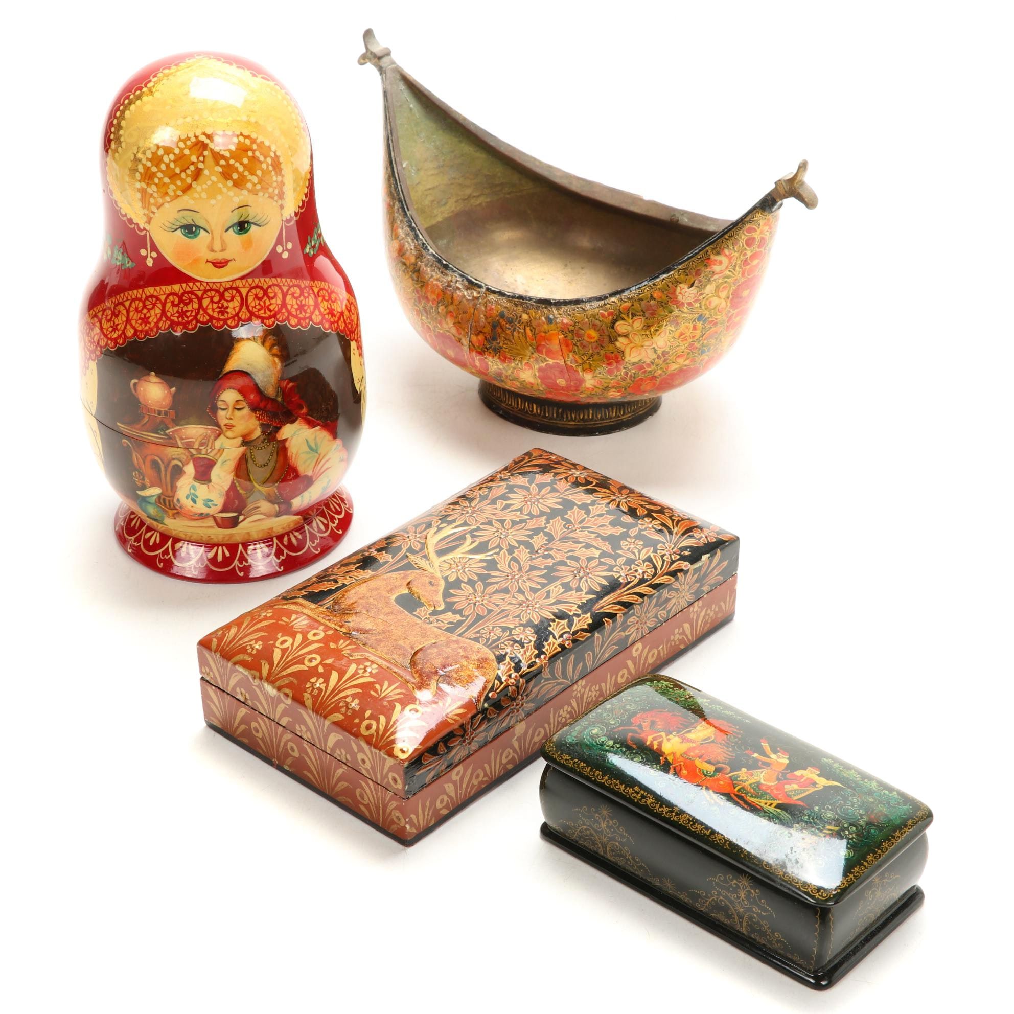 Laquered Russian Nesting Dolls and Trinket Boxes | EBTH