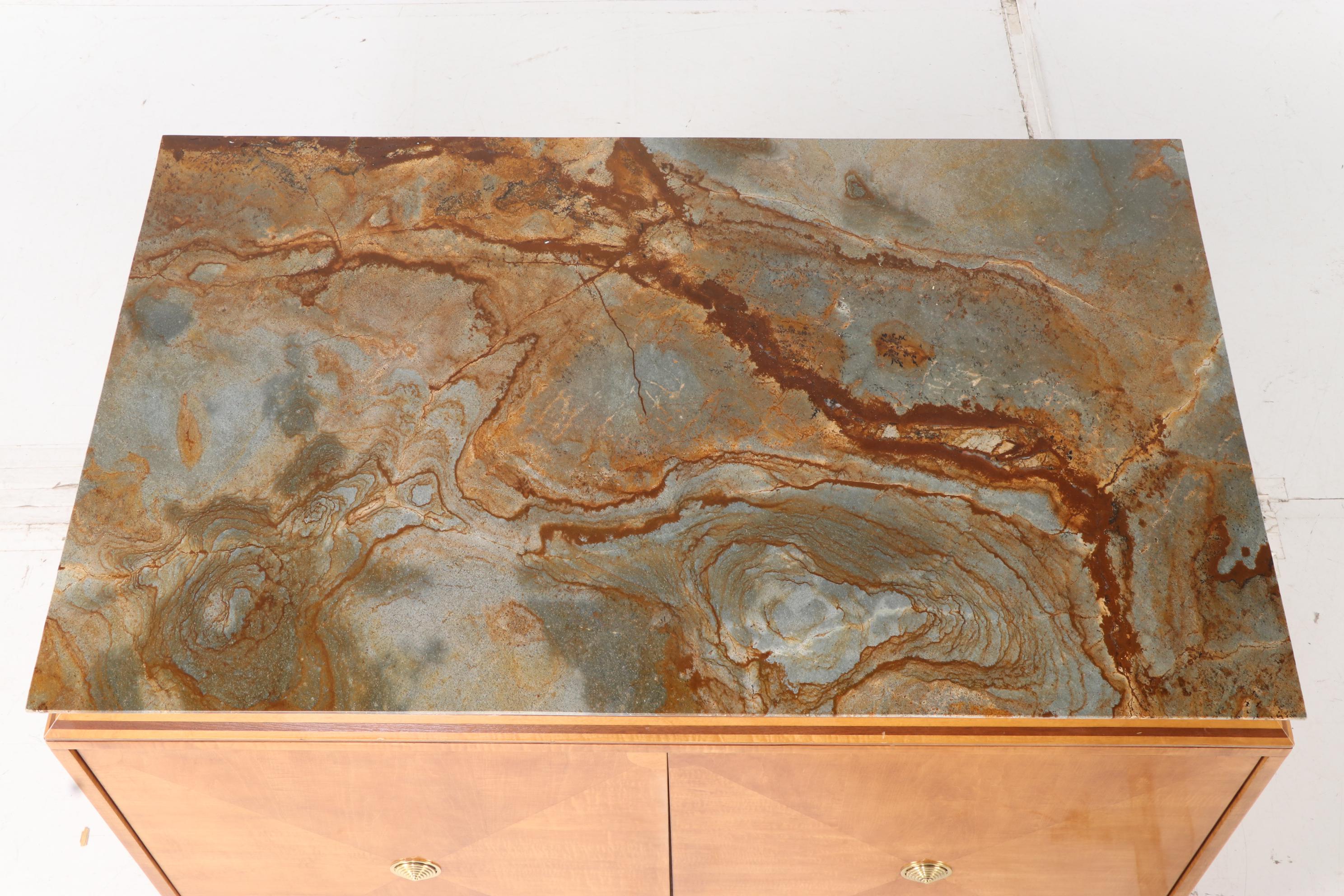 Henredon Art Deco Style Maple Parquetry and Marble Top Cabinet | EBTH