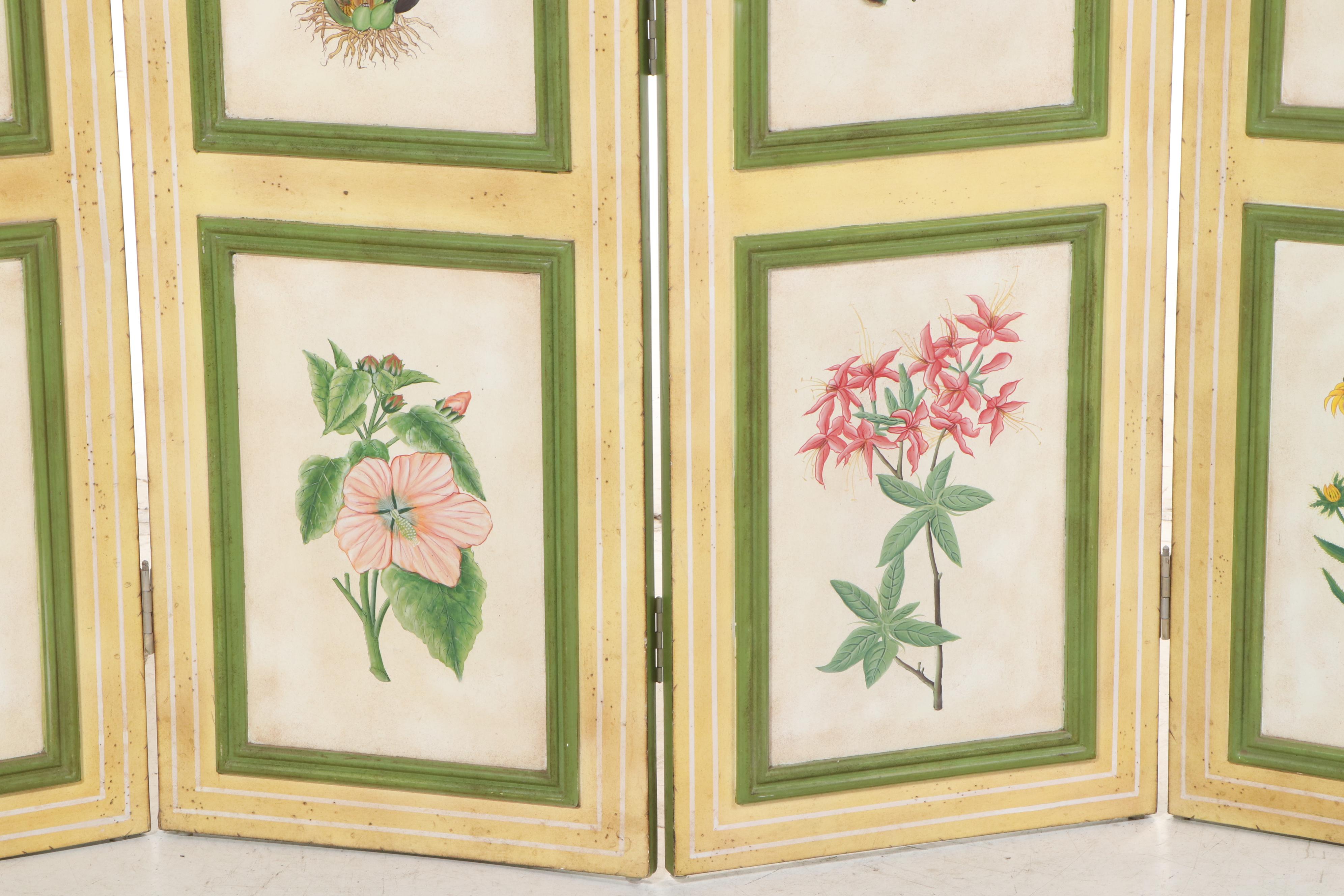 Floral-Decorated Four-Panel Folding Screen | EBTH