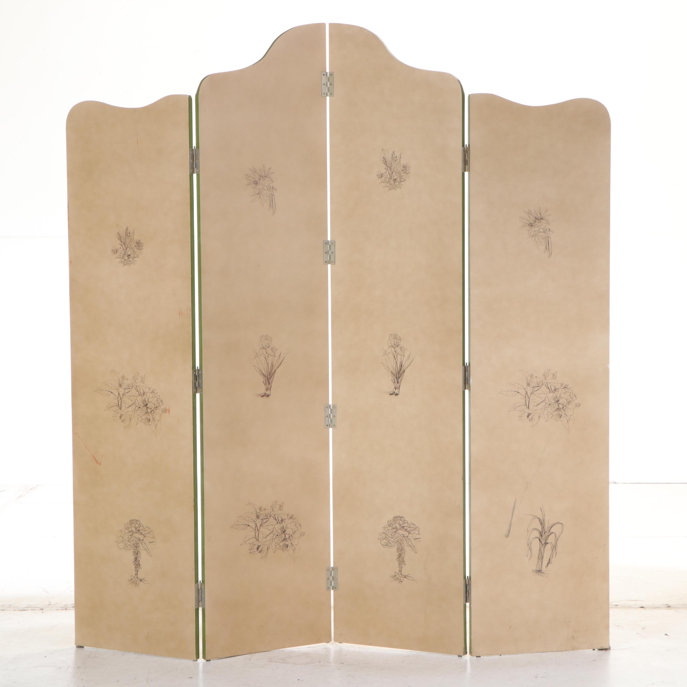 Floral-Decorated Four-Panel Folding Screen | EBTH