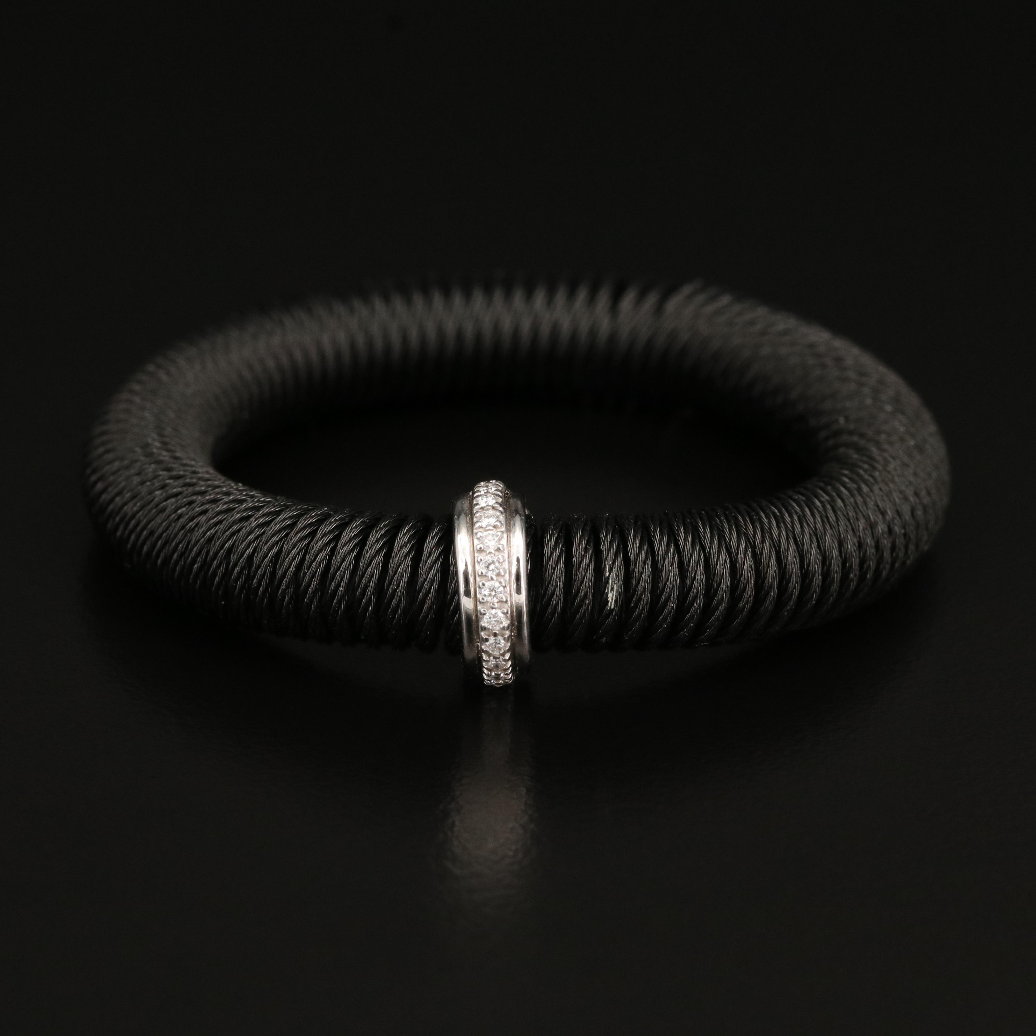 ALOR Stainless Steel Expandable Bracelet with 18K Diamond Lined Accent ...